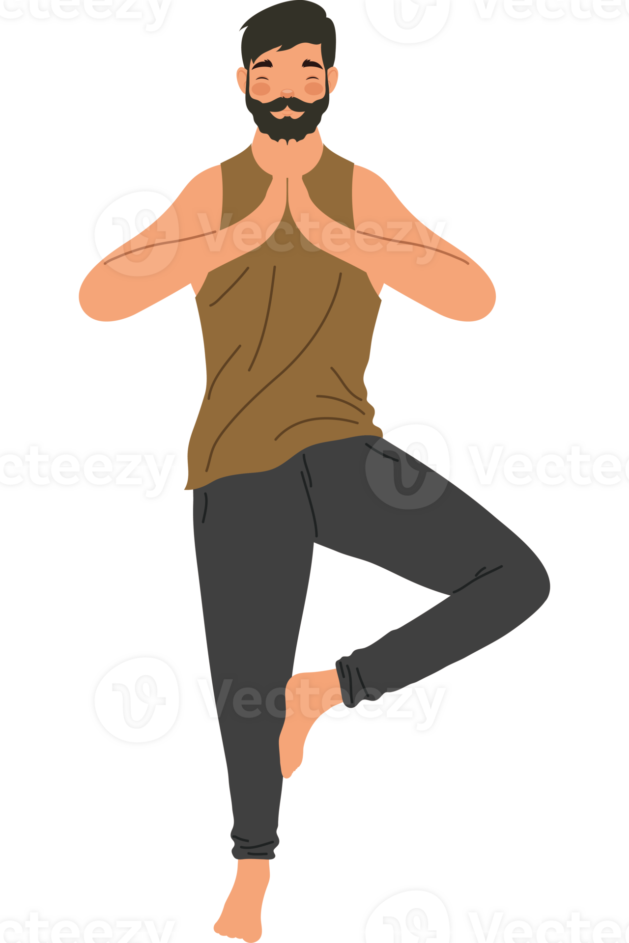 Bearded Man Practicing Yoga Character 24600772 Png
