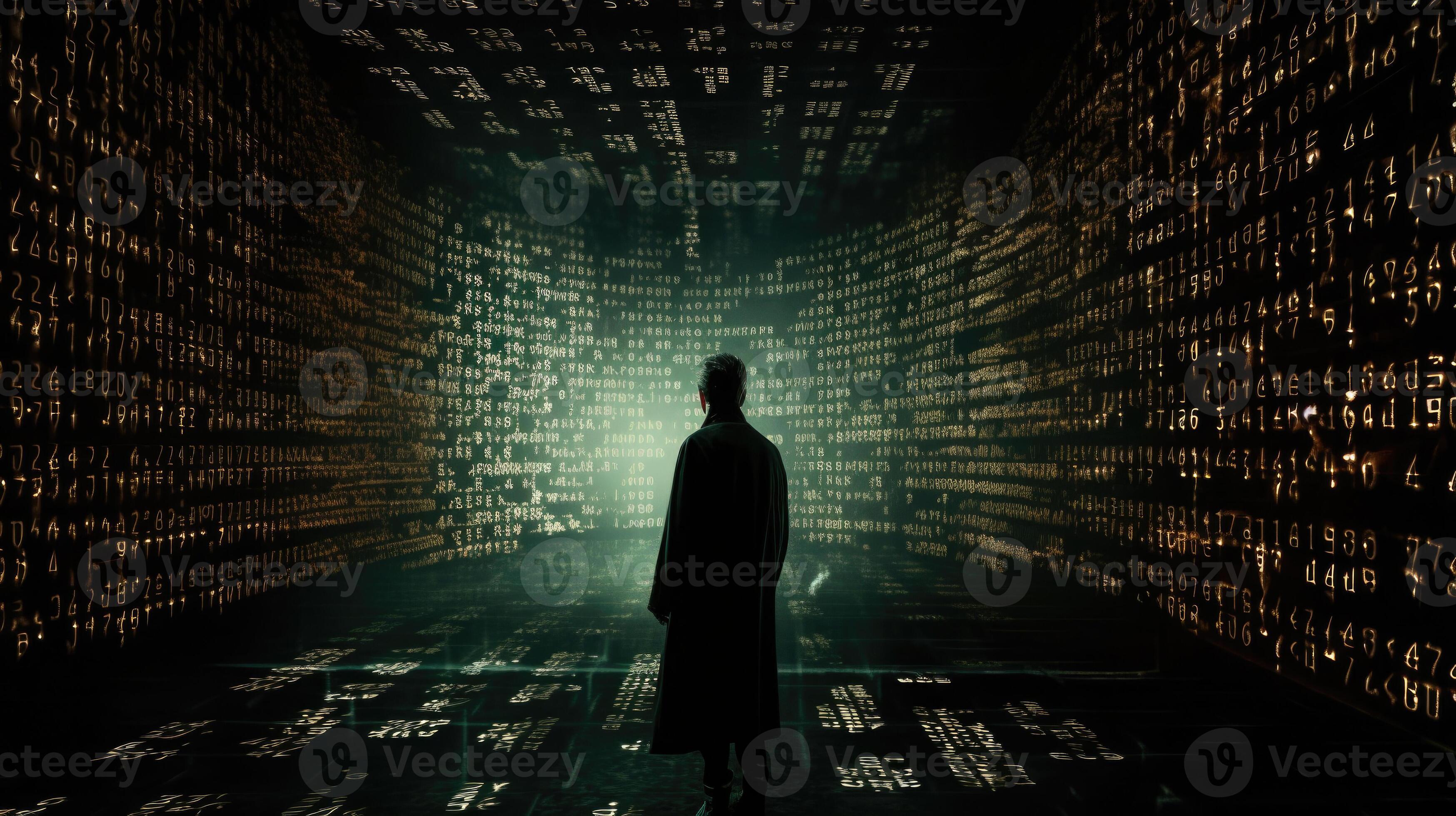 Human silhouette in digital world with binary code. 24601132 Stock Photo at Vecteezy