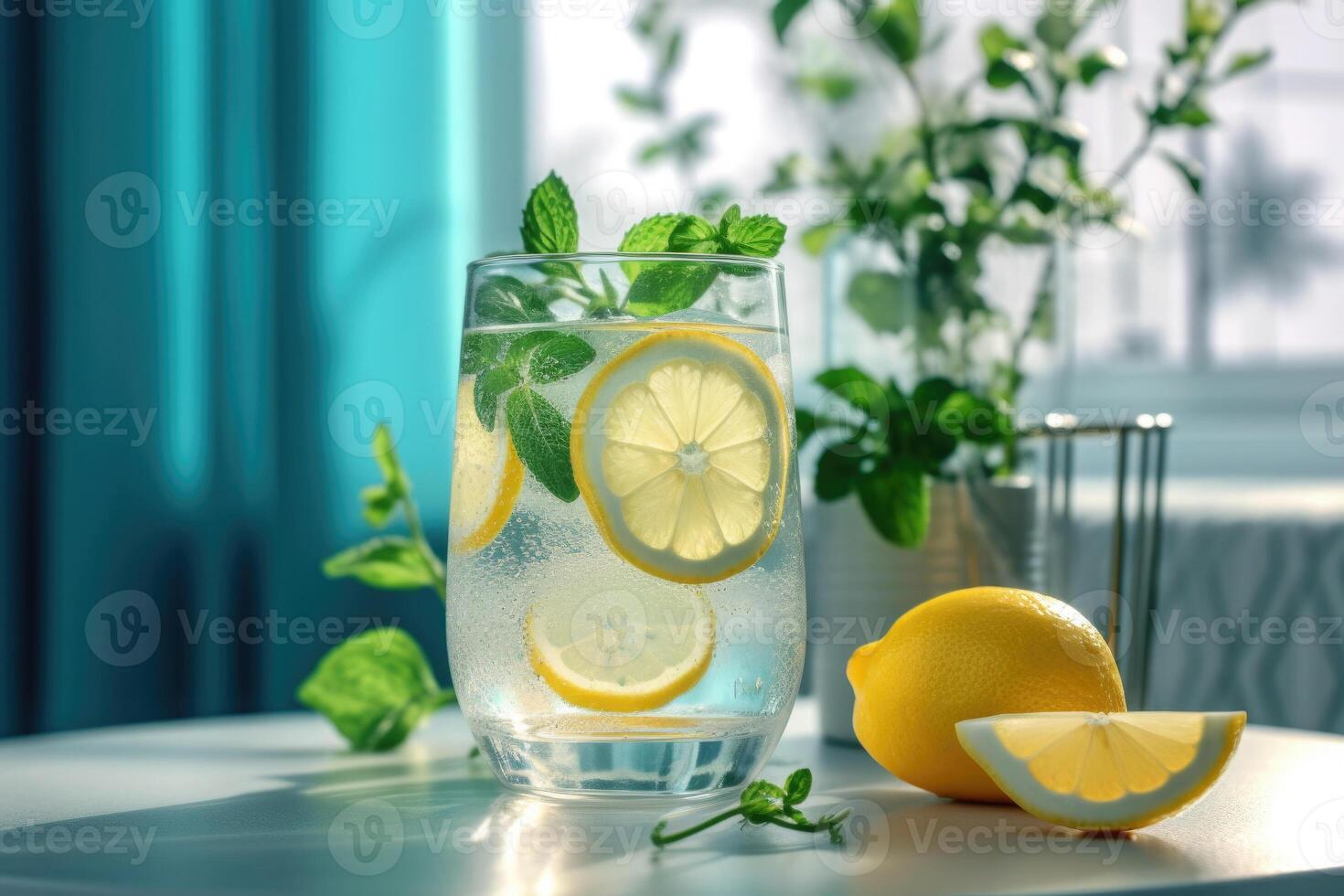 Glass of water with lemon and mint. Refreshment drink. 24601883 Stock Photo at Vecteezy