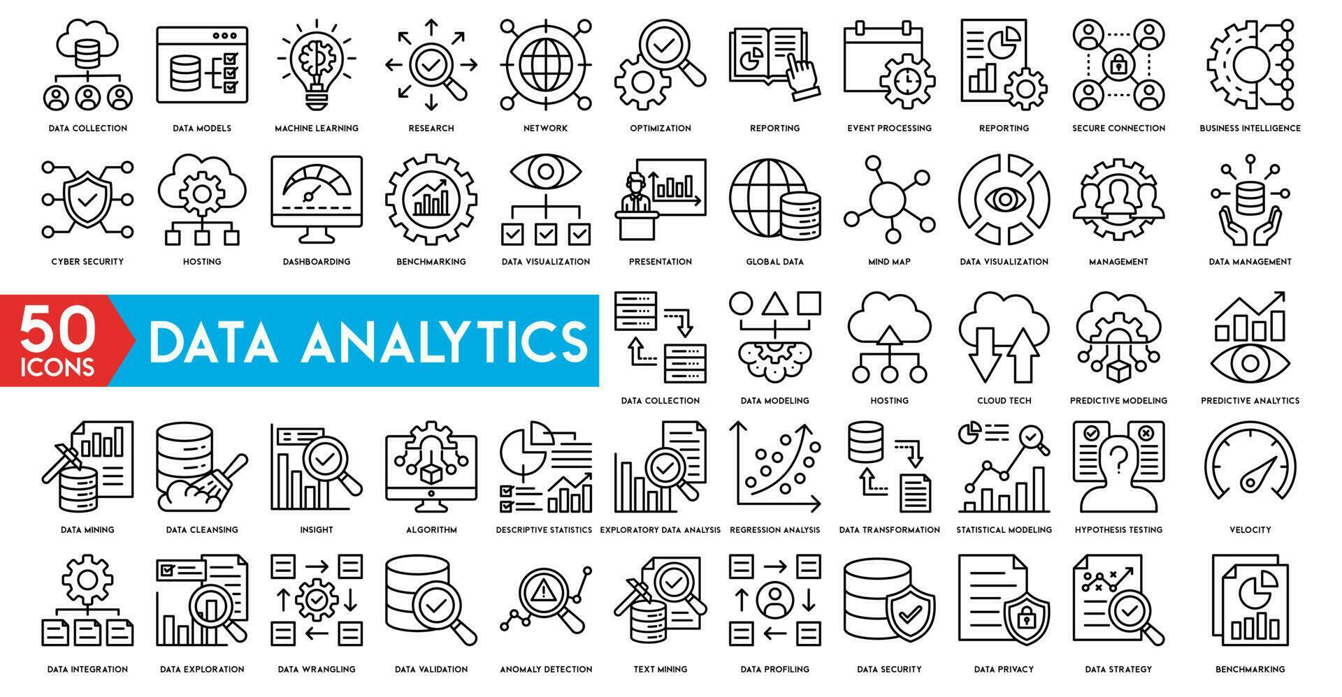 Data Analytics Icon Set Big Data Analysis Technology Symbol