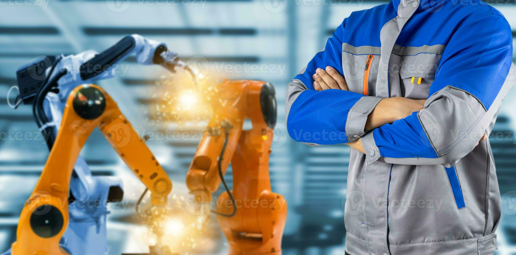 Manager engineer check control automation Robotic arms, industrial robots, factory automation ...