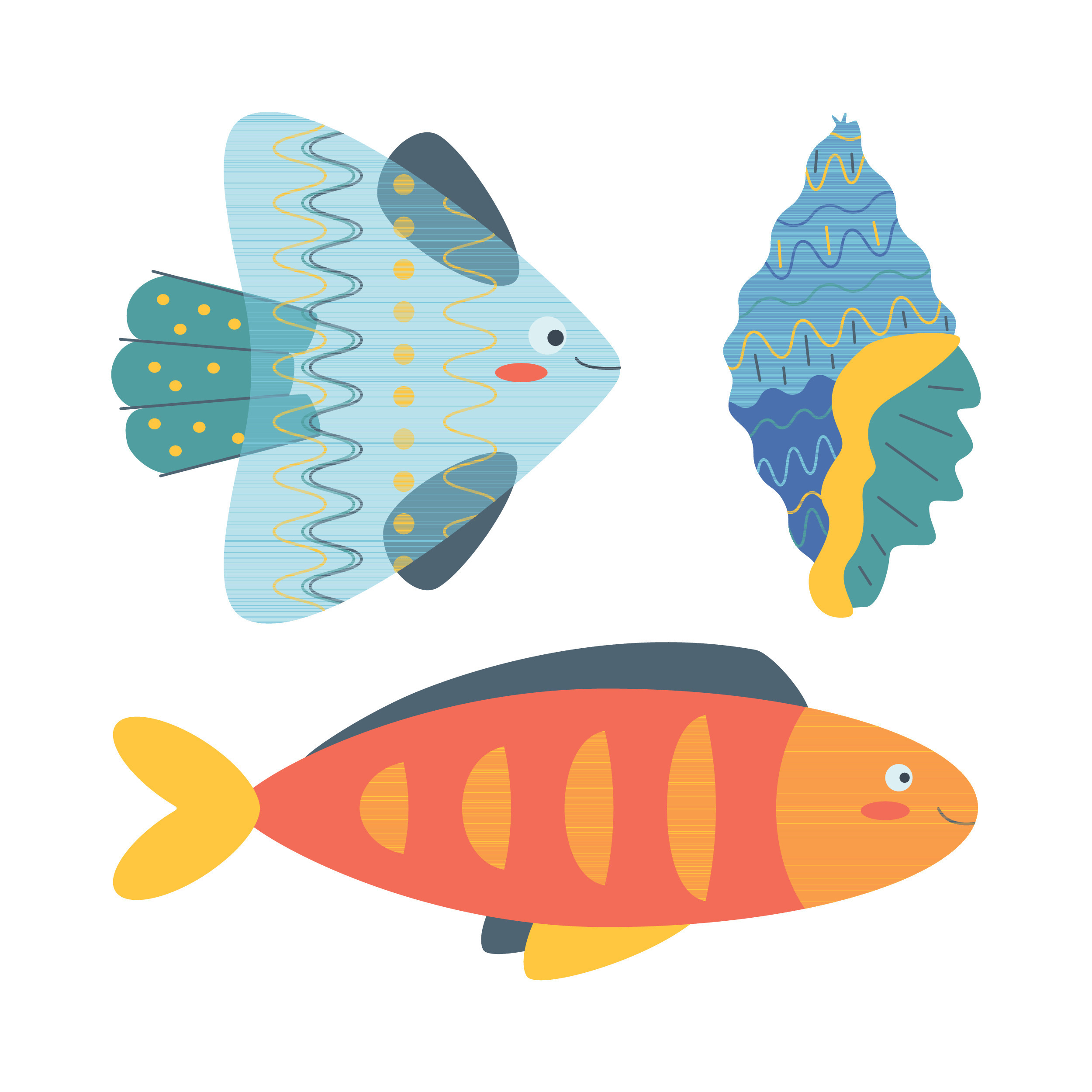 Set of marine elements of fish, shells in flat cartoon style. 24608173 Vector Art at Vecteezy