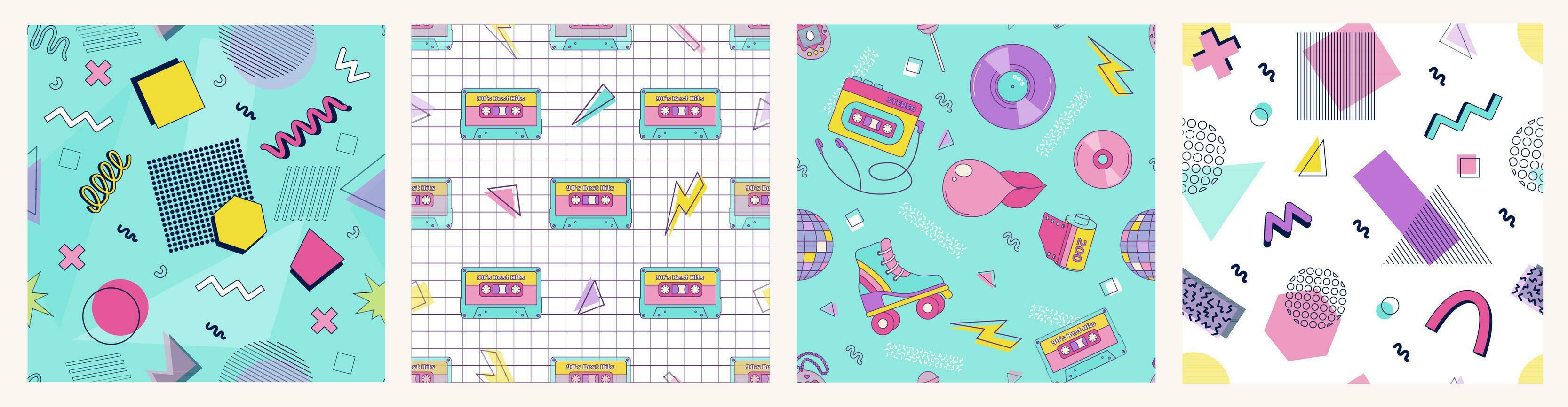 Memphis collection of seamless patterns. Set abstract geometric shapes ...