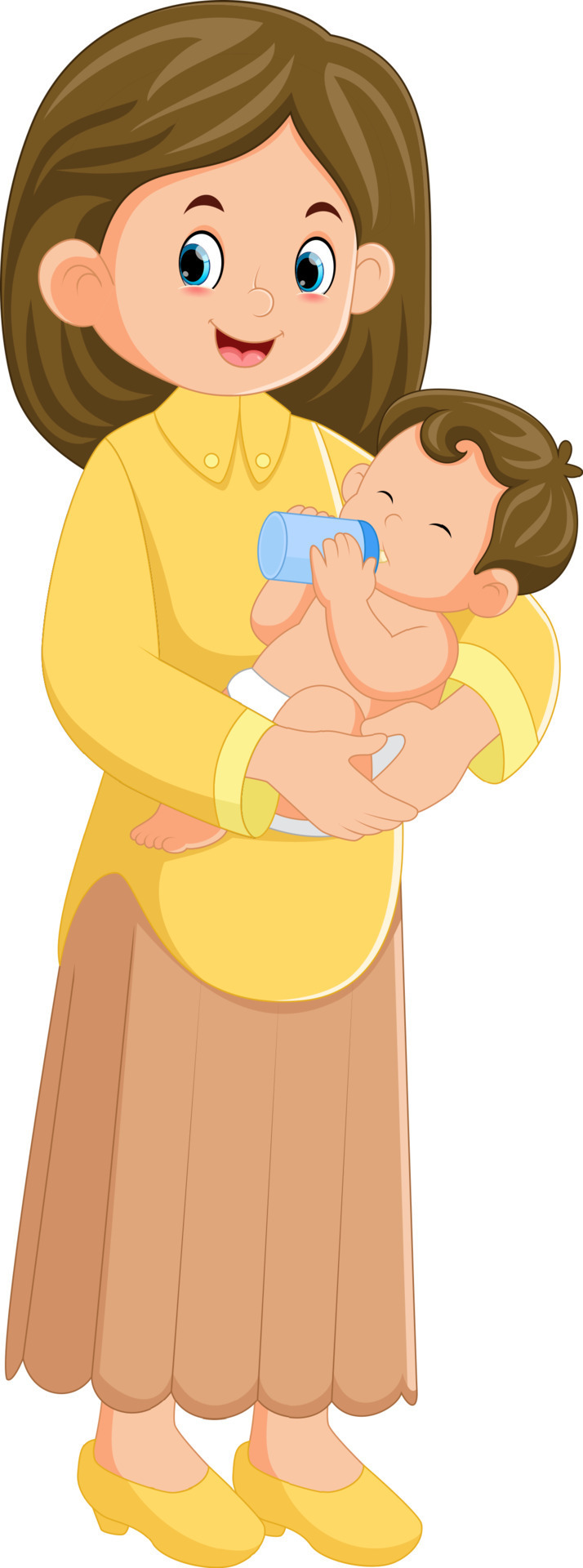 a happy mother is holding her baby boy and feeding him a bottle 24608409 Vector Art at Vecteezy