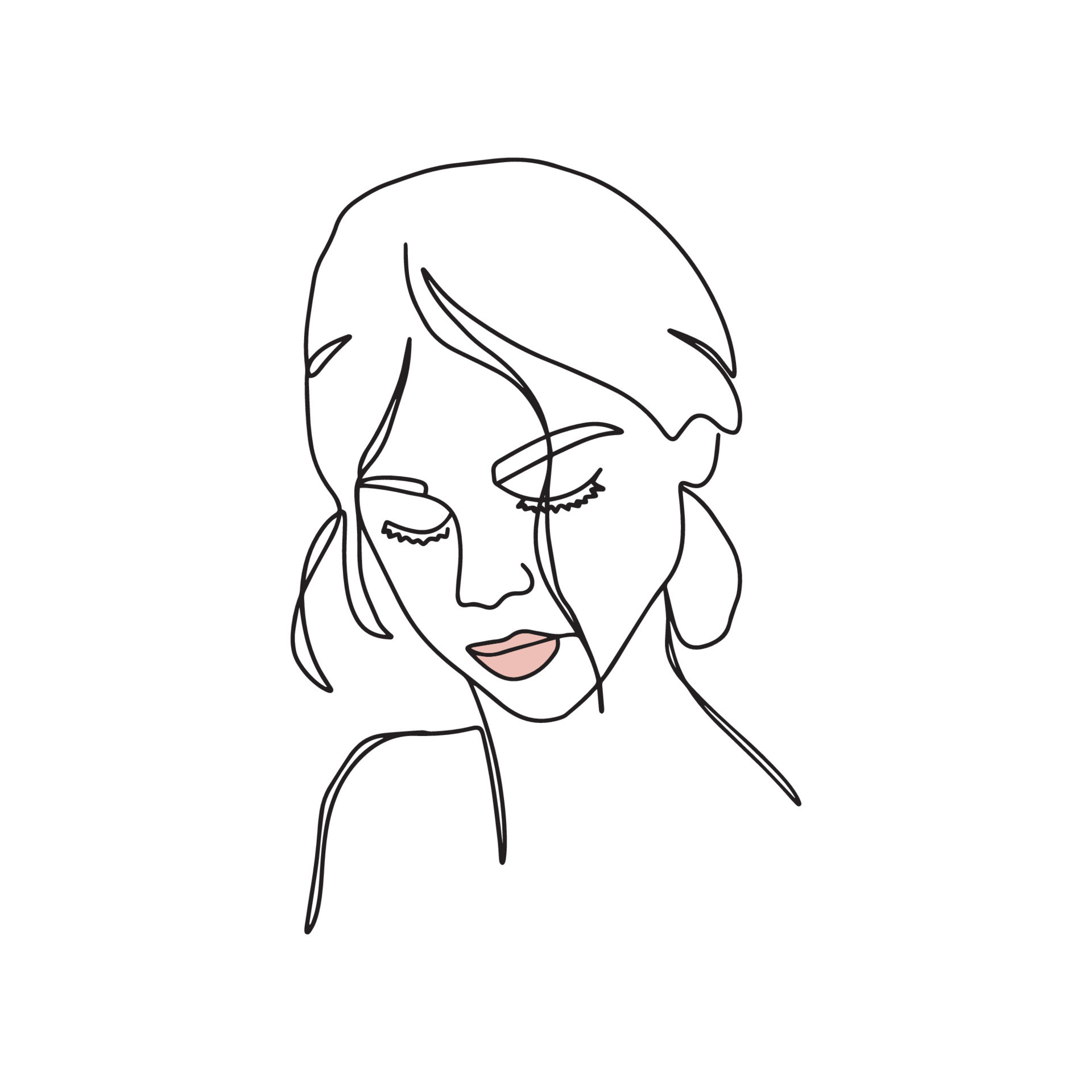 Abstract Minimalistic Linear Sketch Womans Face Vector Hand Drawn
