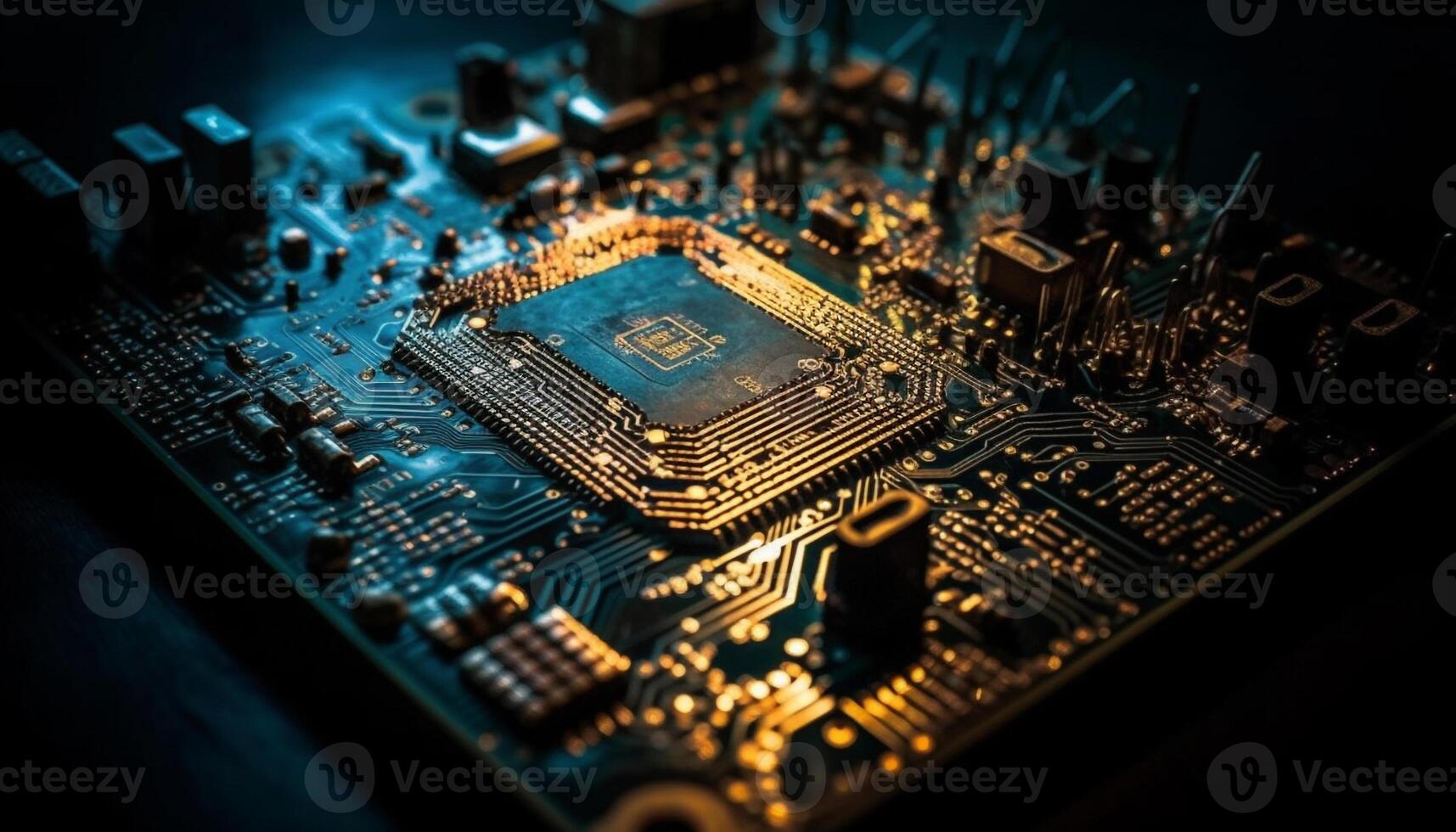 Complex computer circuit board showcases futuristic technology and ...