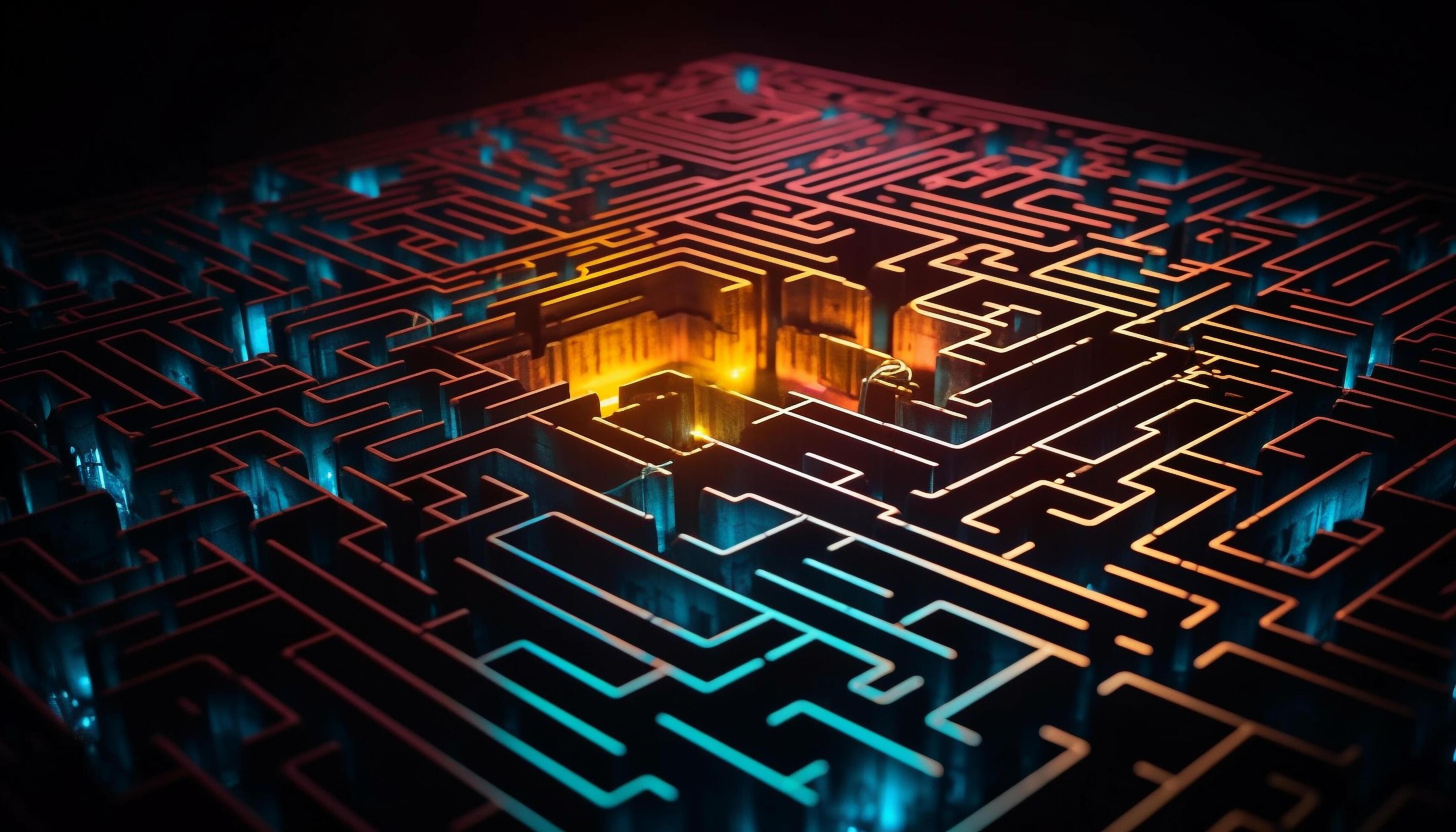Futuristic computer graphic maze illuminates complex abstract ... Futuristic computer graphic maze illuminates complex abstract ...
