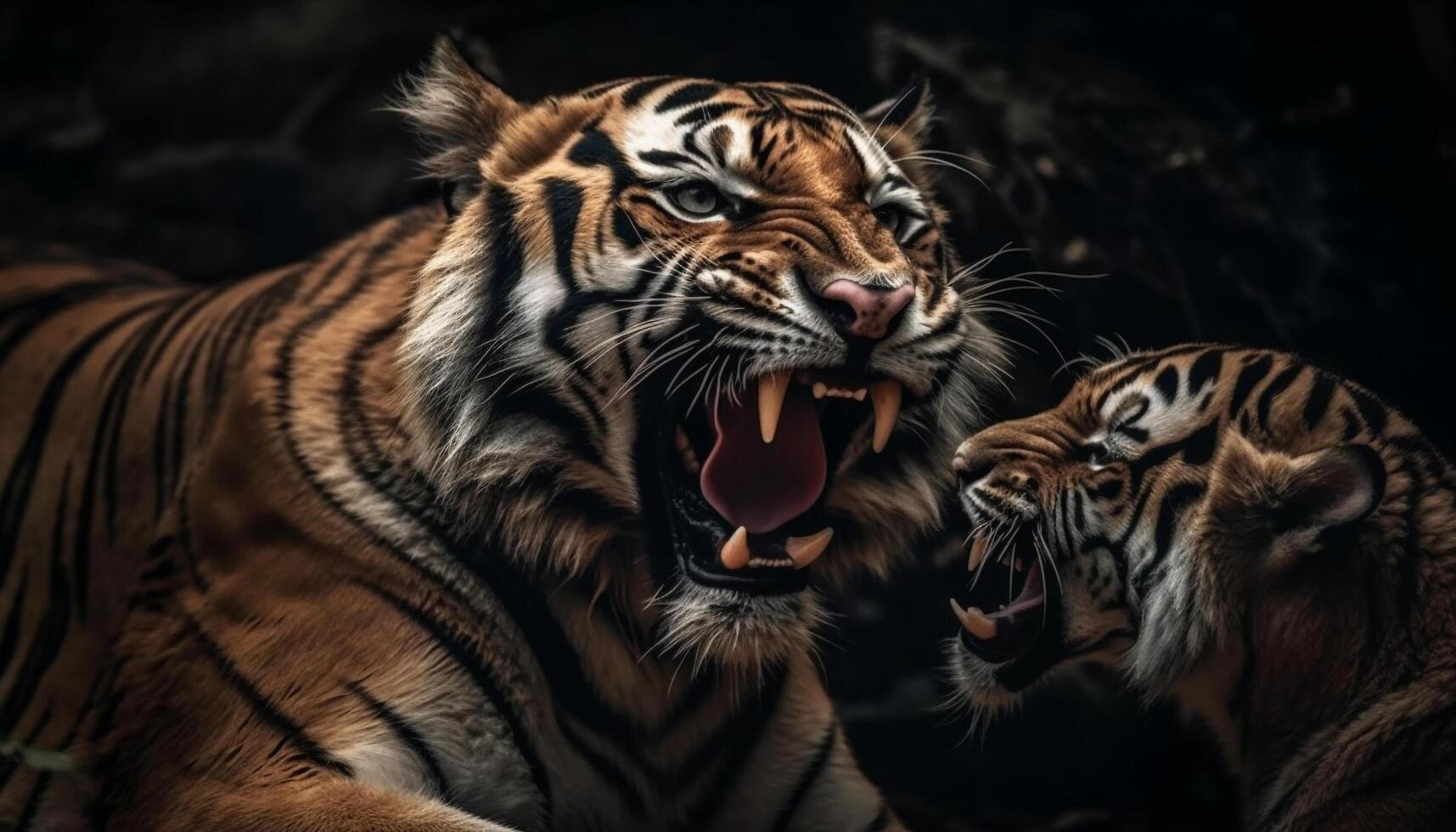Bengal tiger roaring, fierce aggression in its animal eyes generated by AI 24615412 Stock Photo ...