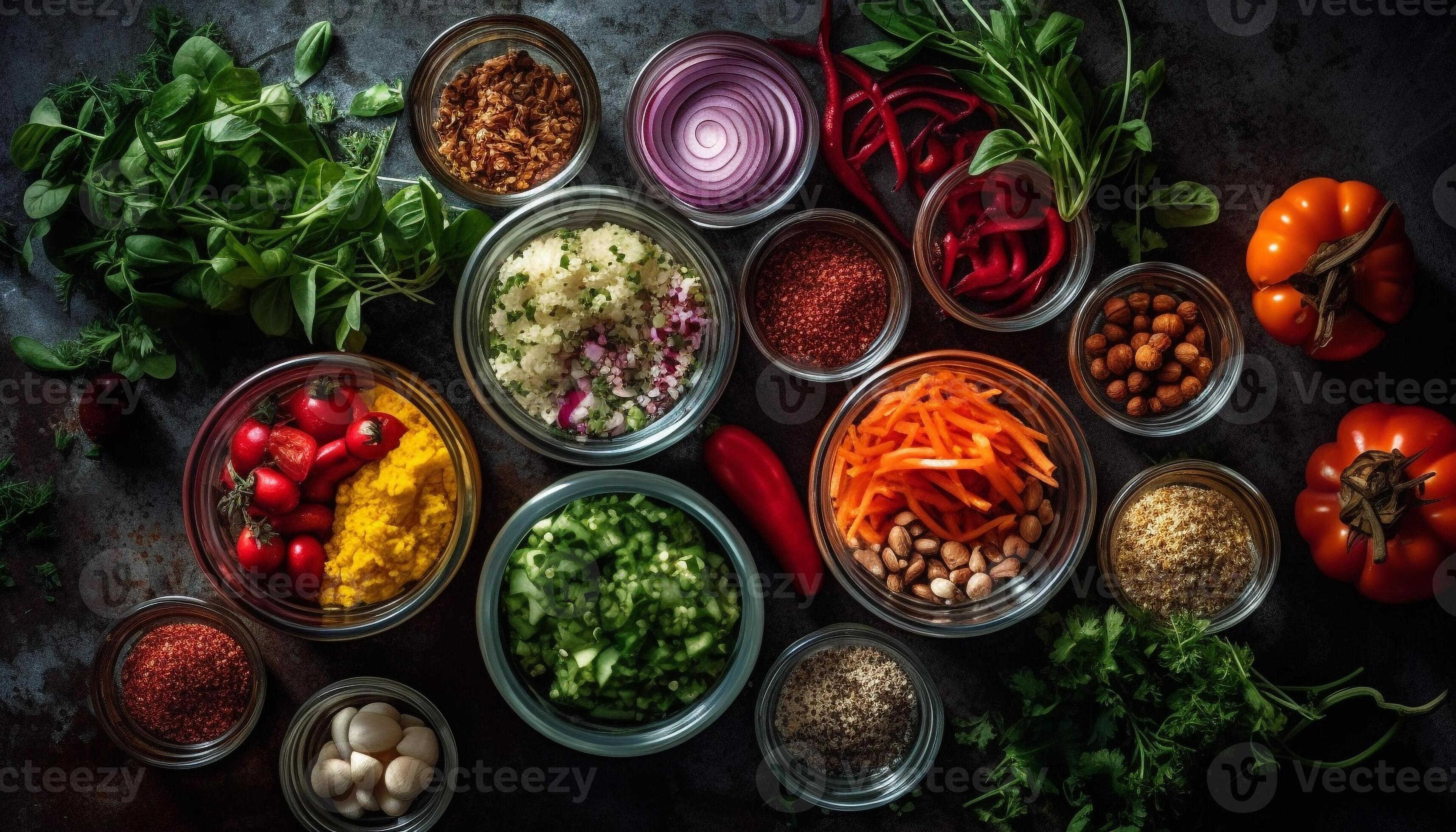 Healthy Vegetarian Salad With Fresh Organic Ingredients On Rustic Wood Table Generated By Ai