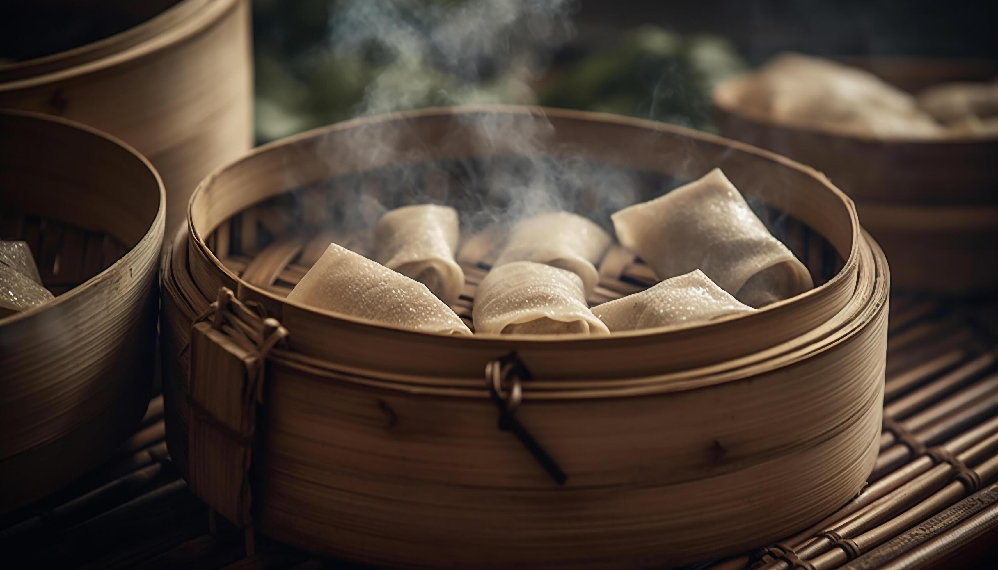 Steamed Dim Sum Basket Pork Dumplings Vegetable Buns Beef Soup