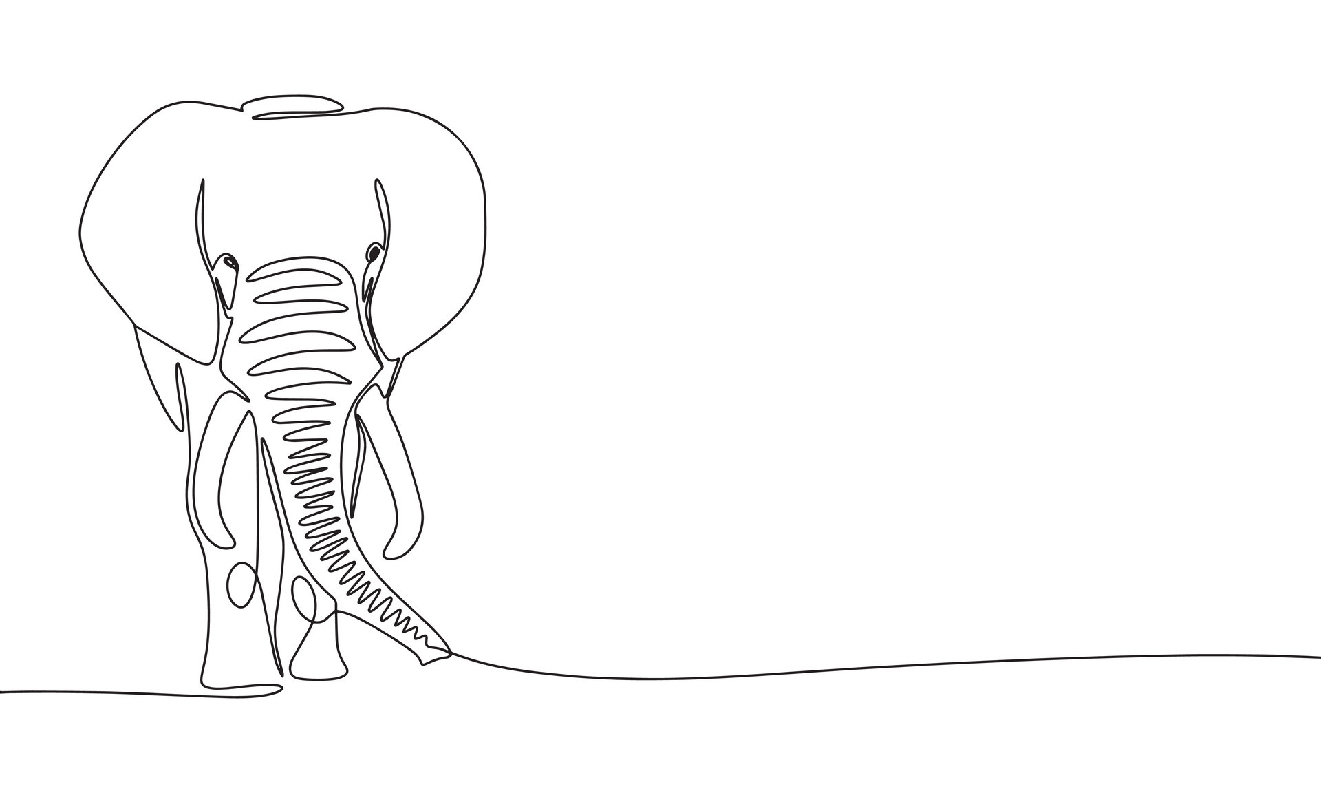 Elephant One Line Continuous Line Art Outline Isolated On White Background Vector