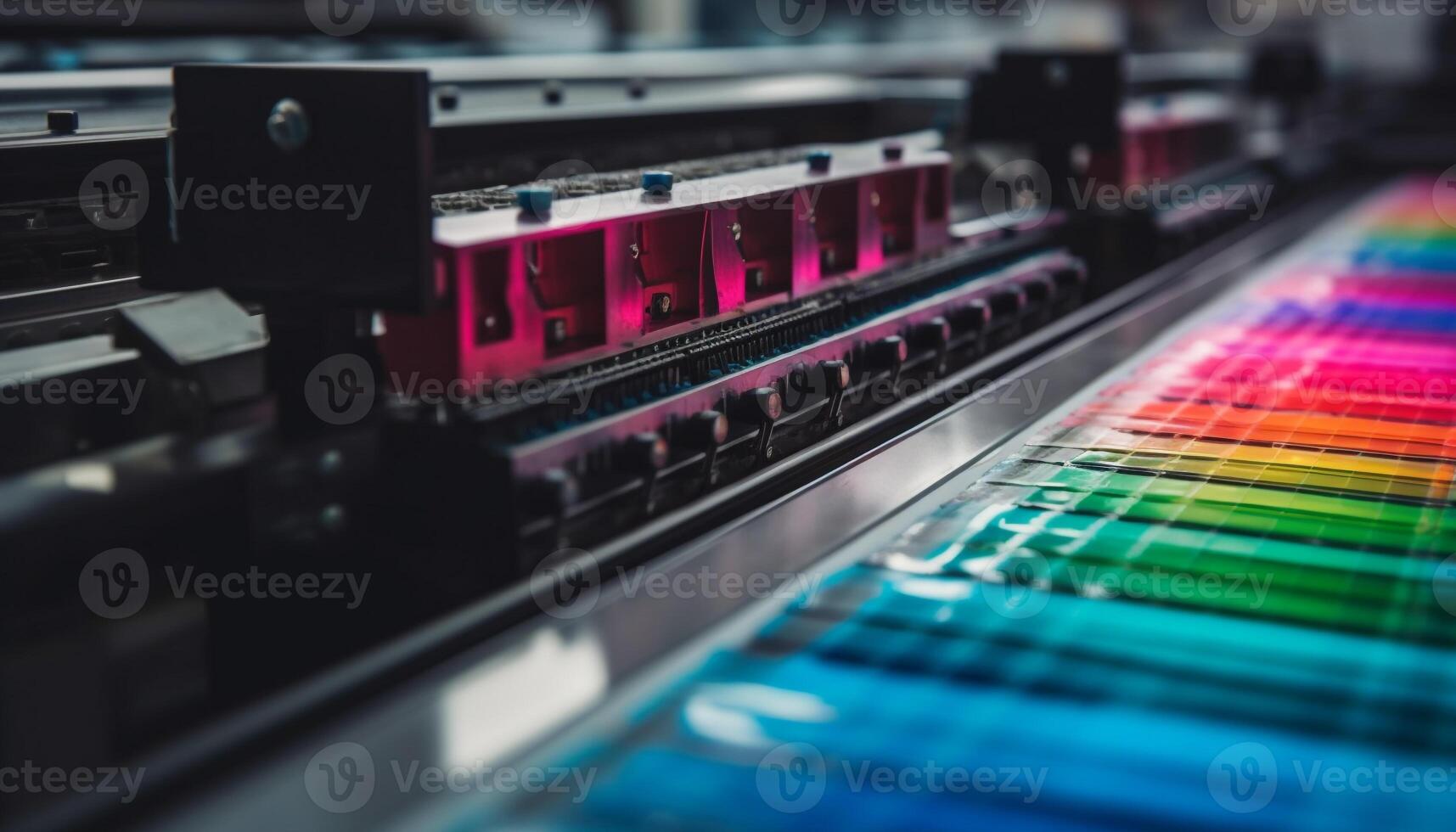 Modern manufacturing equipment working on automated textile printing ... Modern manufacturing equipment working on automated textile printing ...