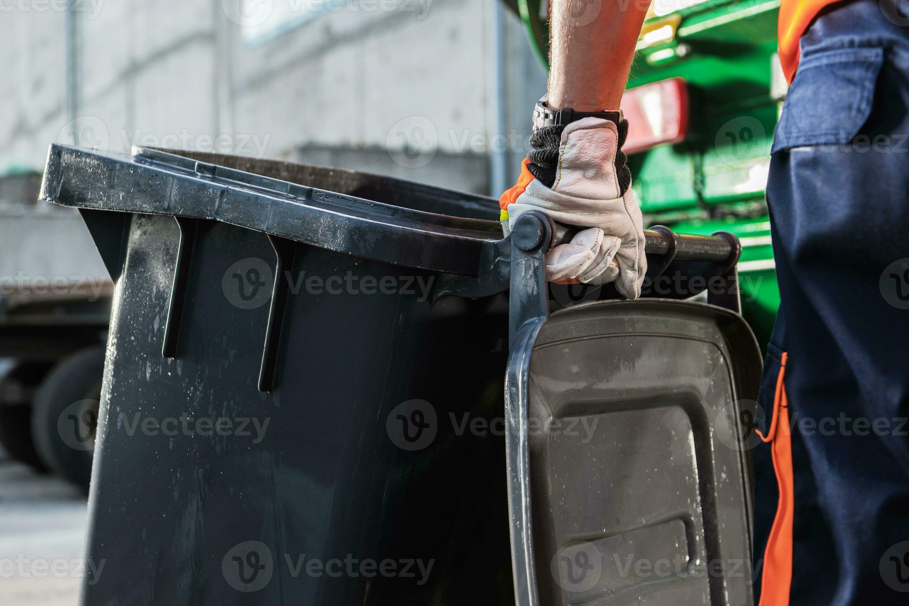 Garbage Truck Worker Moving Trash Can 24629702 Stock Photo at Vecteezy