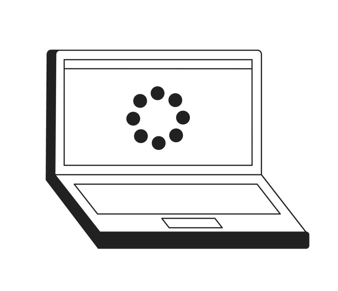 Buffering on laptop screen monochrome flat vector object. Computer ...