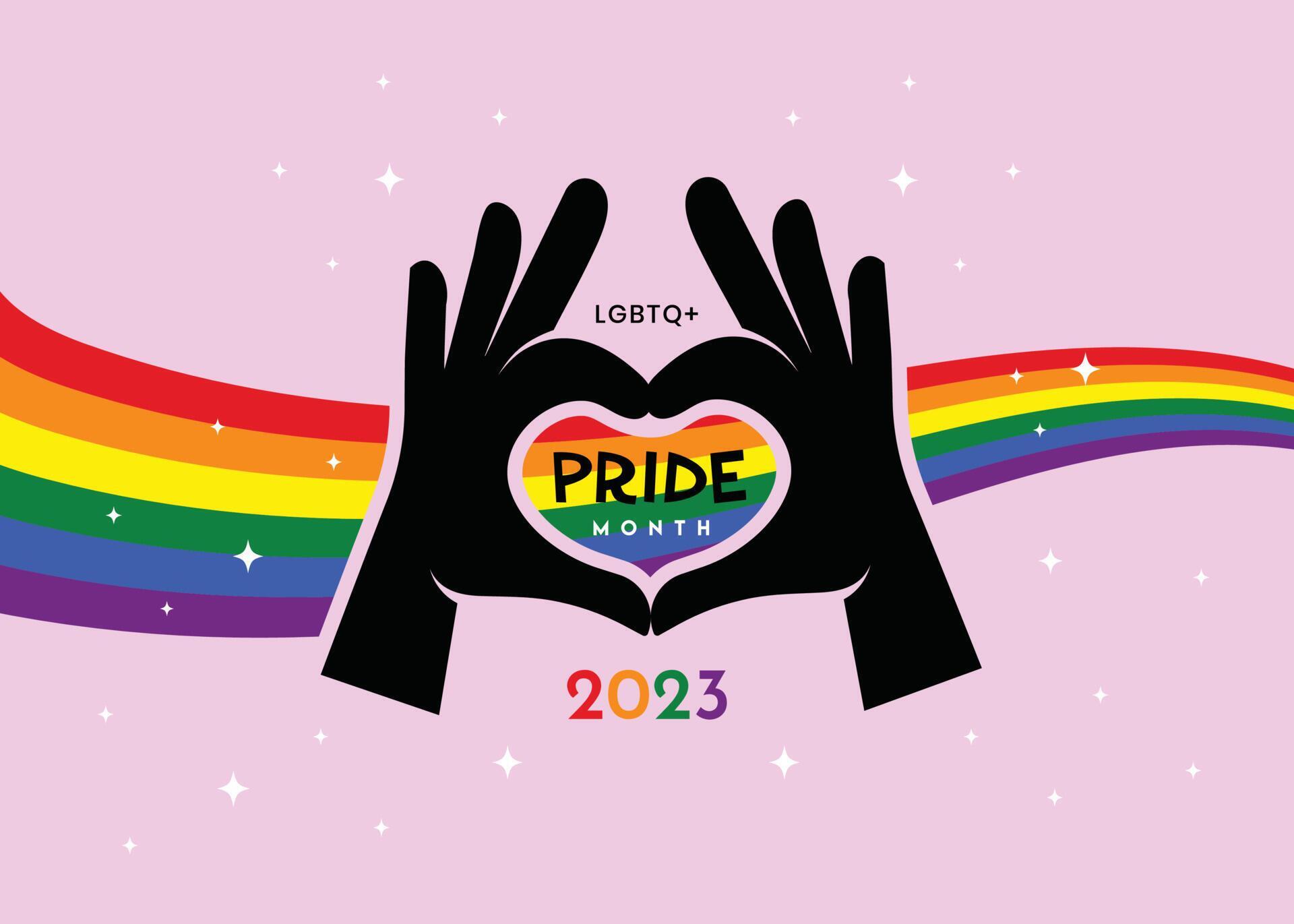 Pride Month Love Hand Gestures Pride Day Rainbow Flag Stars In Pink Background 24640188