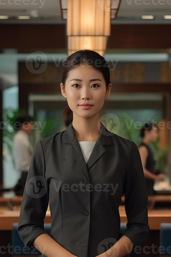 Portrait Beautiful Asian Receptionist Smiling Confident 24640244 Stock