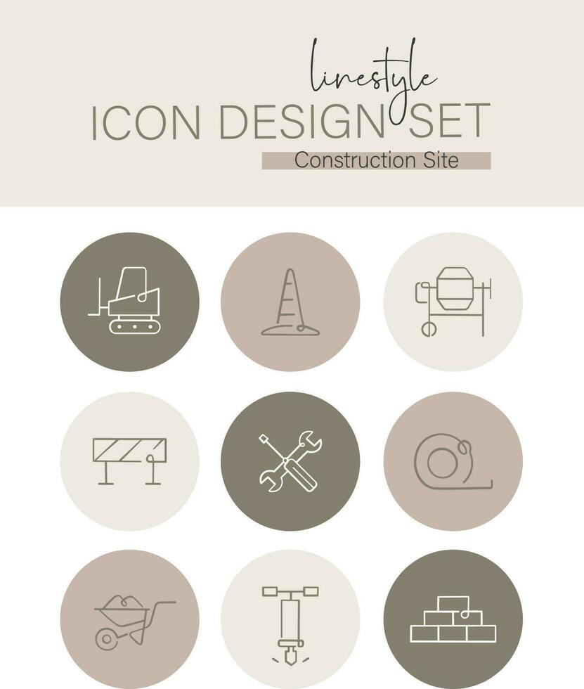 Linestyle Icon Design Set Construction Site Set 24643926 Vector Art at ...