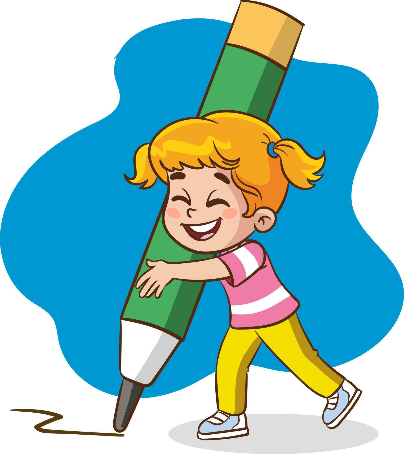 kids writing with a big pen cartoon vector 24644151 Vector Art at Vecteezy