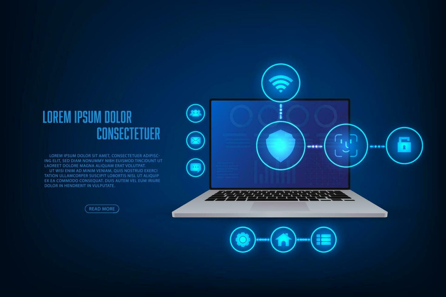 Vector laptop mockup with icon. Cyber security online concept ...