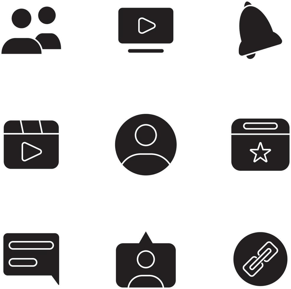 a small collection of black solid icons of media symbols in one ...