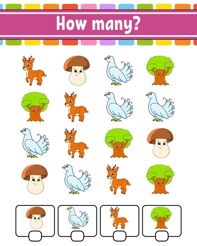 Counting game for children. Happy characters. Learning mathematics. How ...