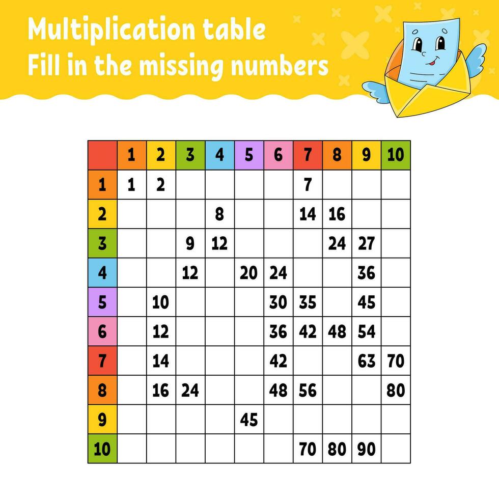 Paste the missing numbers. Learning multiplication table. Handwriting ...
