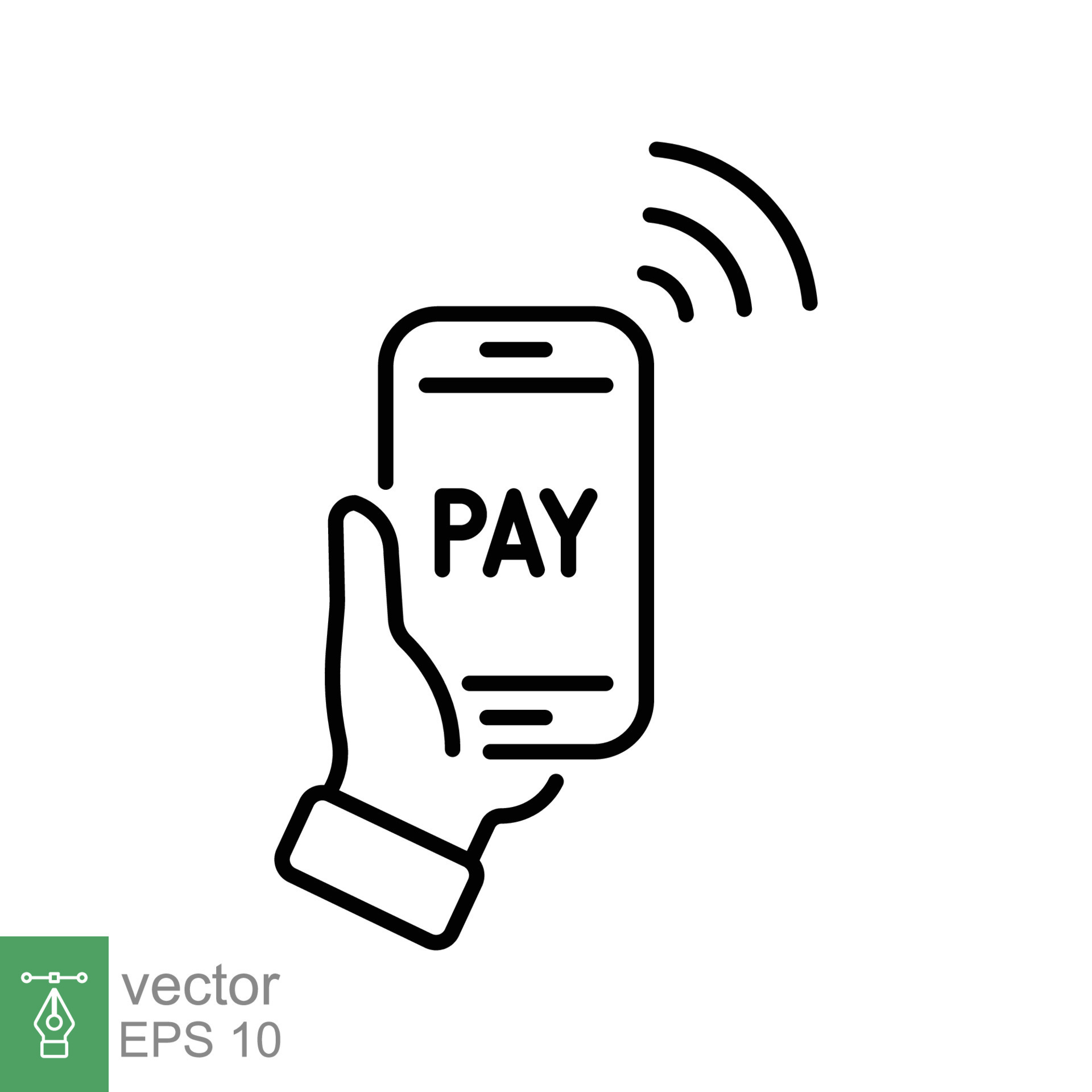 Online payment with smartphone icon. Simple outline style. Digital payment with phone, cashless ...