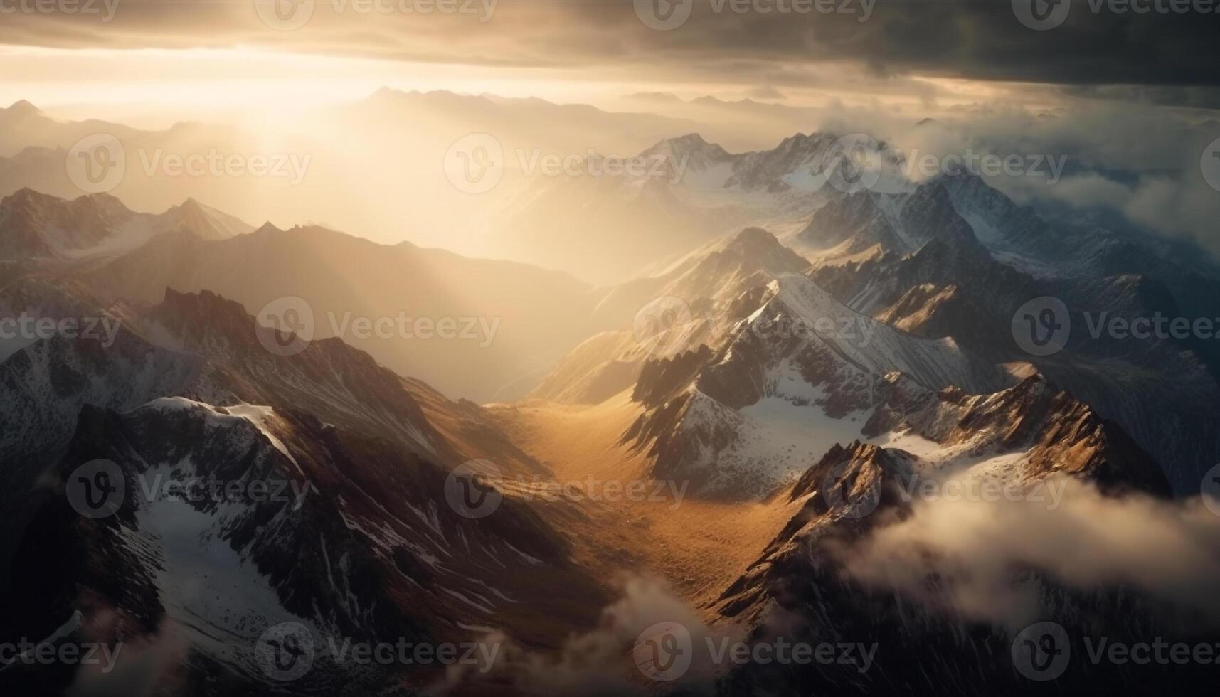 Majestic mountain range glows at sunrise, frozen generated by AI ...