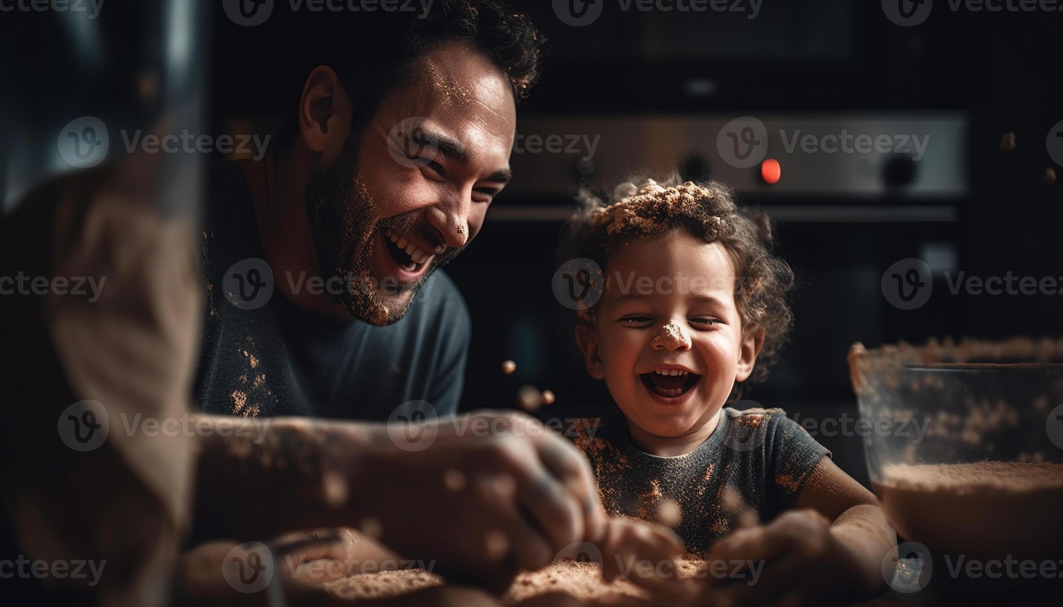 Father and son bonding in cheerful kitchen fun generated by AI 24651278 Stock Photo at Vecteezy