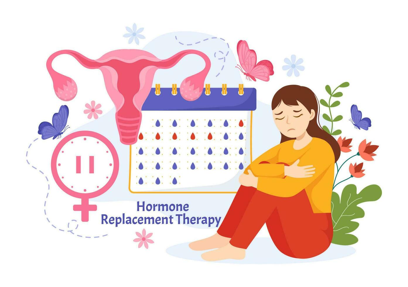 Hrt Or Hormone Replacement Therapy Acronym Vector Illustration With Treatment And Hormone