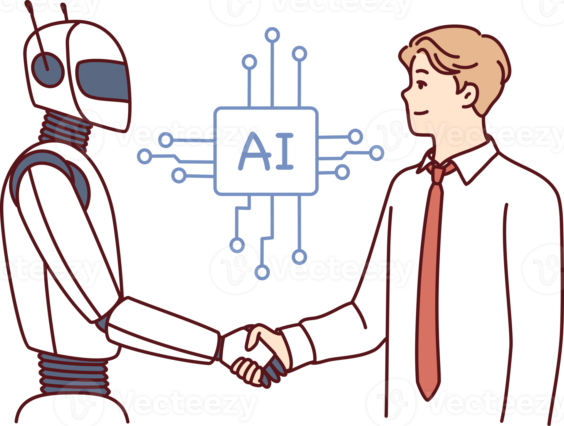 Man shakes hands with robot as sign of friendship between humans and artificial intelligence AI ...