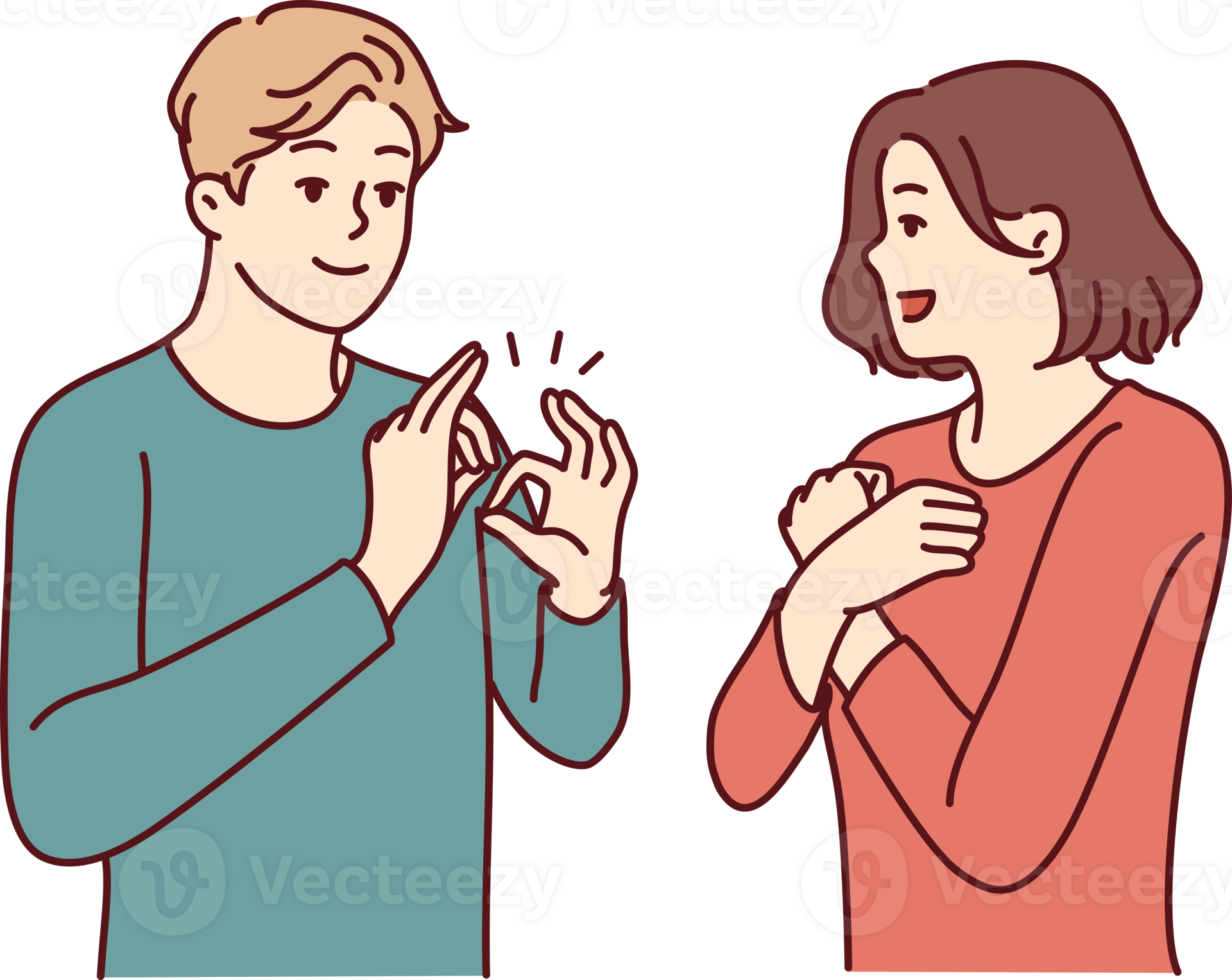 Deaf-mute man and woman are talking using sign language and ...