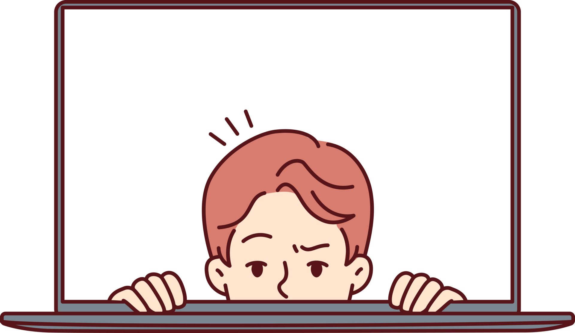Man With Frightened Face Looks Out Of Laptop Screen For Concept Of Non man-with-frightened-face-looks-out-of-laptop-screen-for-concept-of-non