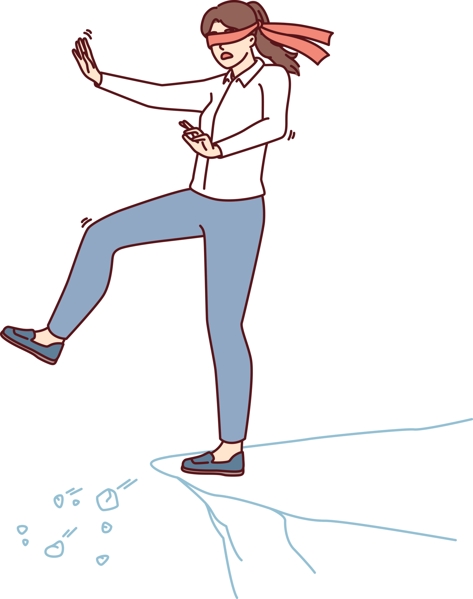Blindfolded Girl Steps Forward Dont Know About Cliff And Danger To Fall For Risk Business