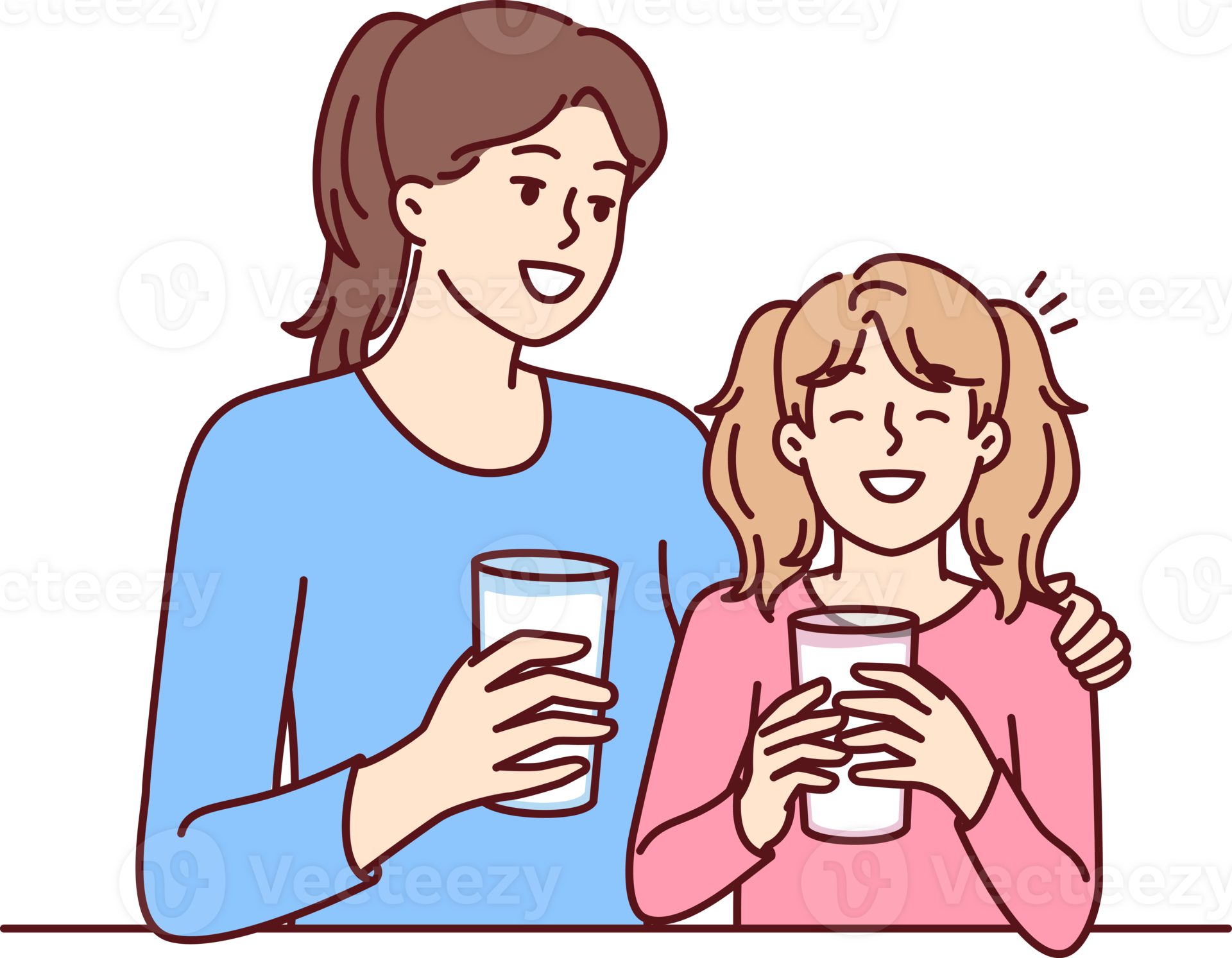 Mom And Daughter Drink Natural Milk To Get Useful Vitamins And Lactose