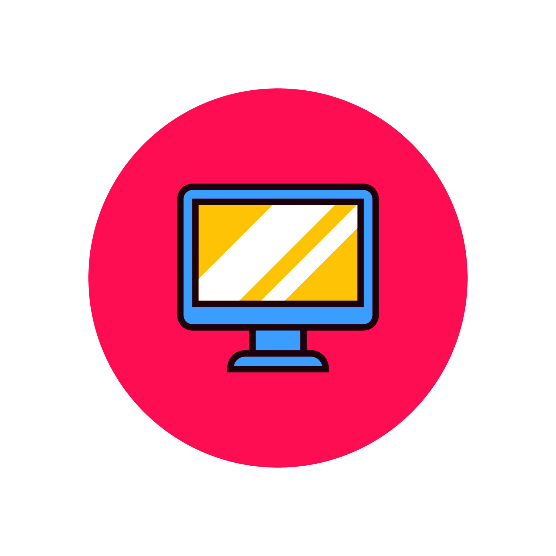 Computer icon with colorful design in a red circle shape isolated on ...