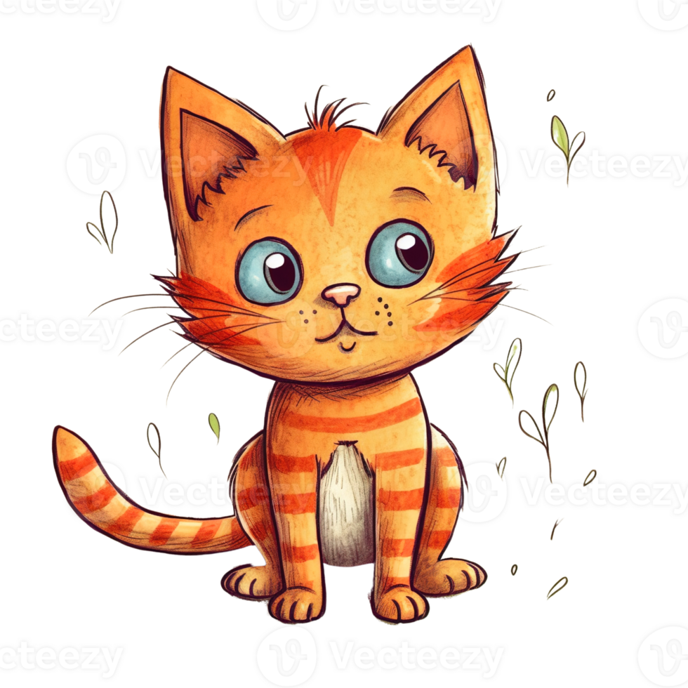 Cut Cat Watercolor Clip Arts Isolated Objects Whimsical Cartoon Illustration Ai Generative