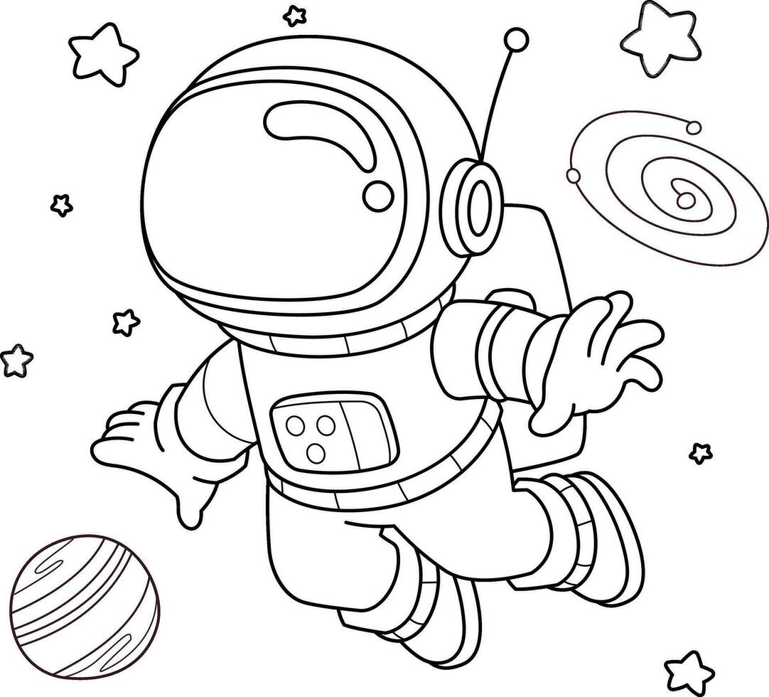 Vector illustration of cute astronaut and space for coloring page and ... Vector illustration of cute astronaut and space for coloring page and ...