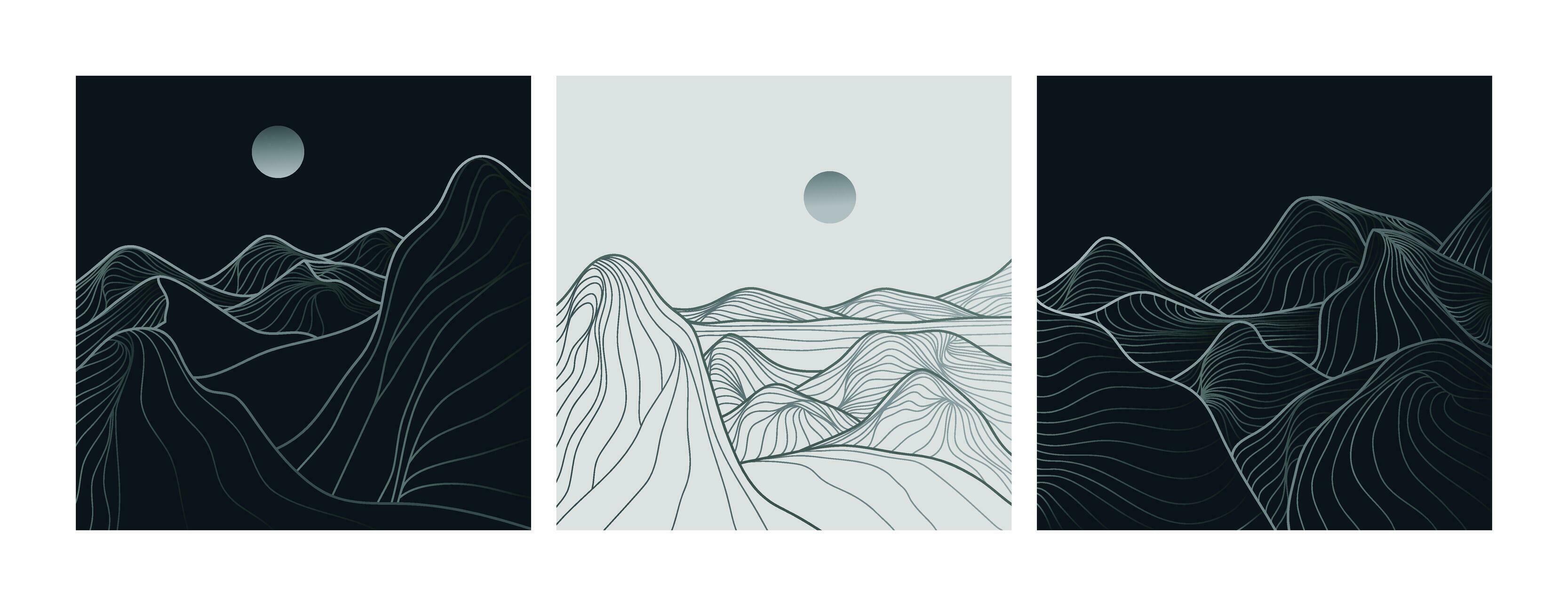 Hand drawn style of creative minimalist modern line art print. Natural abstract landscape ...