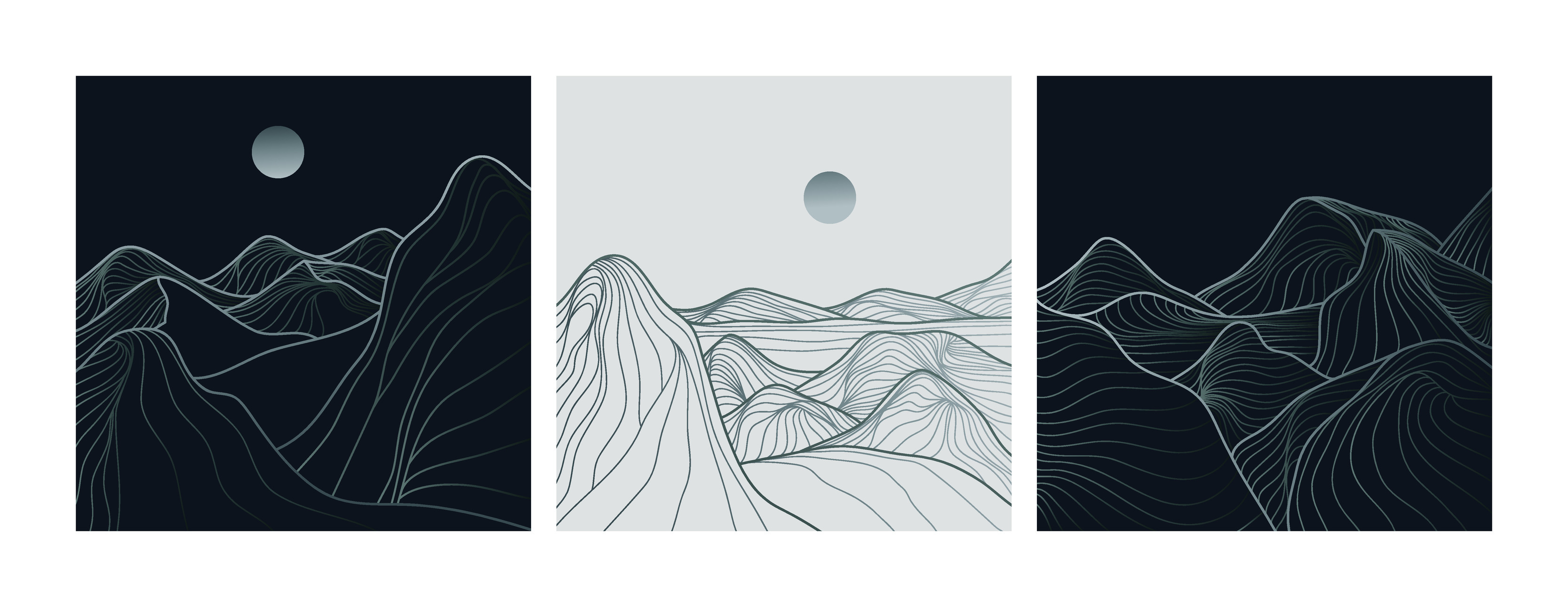 Hand drawn style of creative minimalist modern line art print. Natural abstract landscape ...