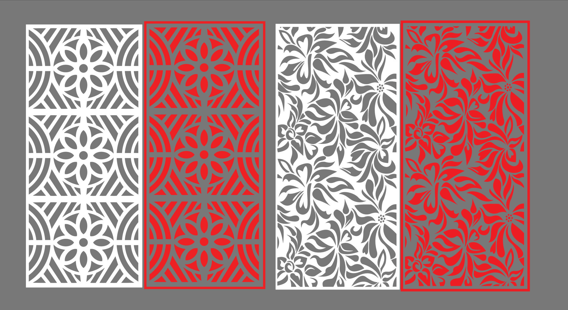 Decorative wall panels set Jali design CNC pattern, laser cutting pattern, router CNCcutting ...