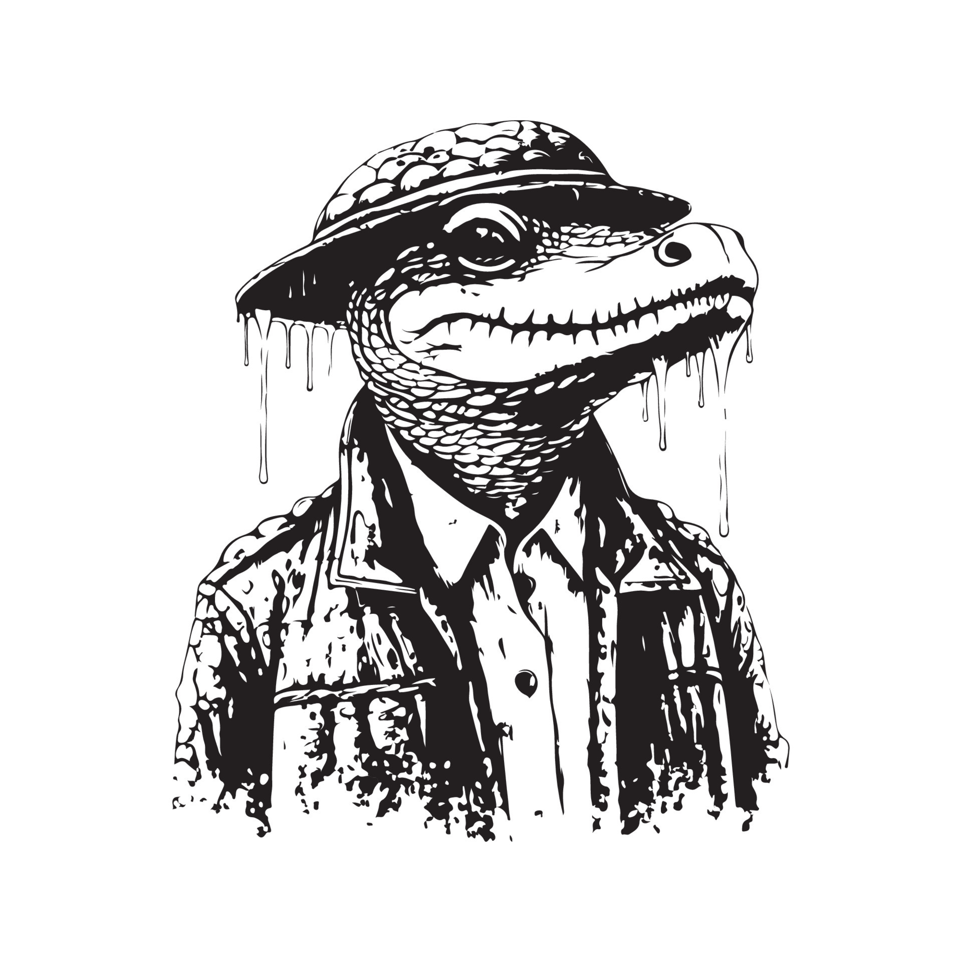 crocodile wearing rain coat, vintage logo line art concept black and ...