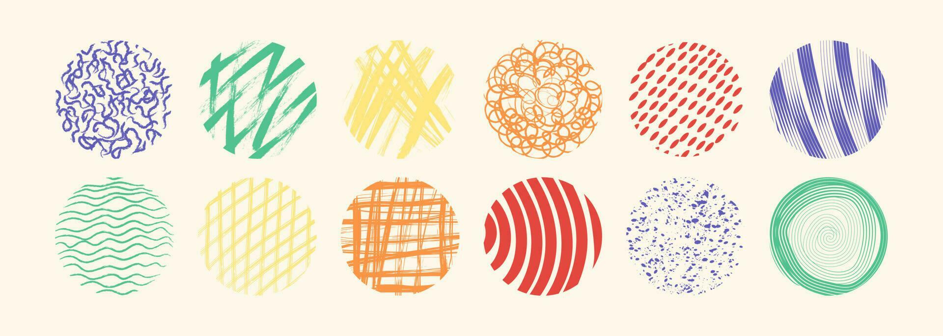 Colorful abstract circle shapes with loop, drops, spots, curves, lines ...