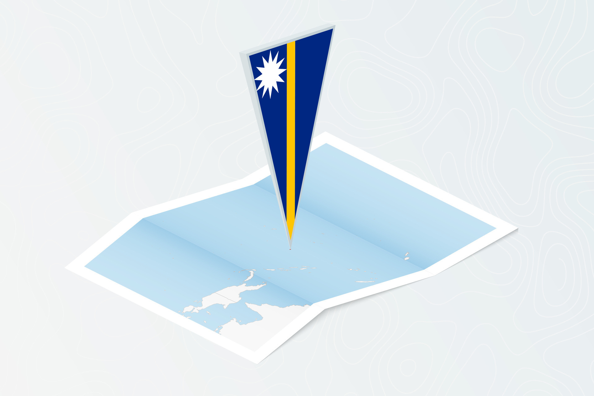 Isometric paper map of Nauru with triangular flag of Nauru in isometric ...