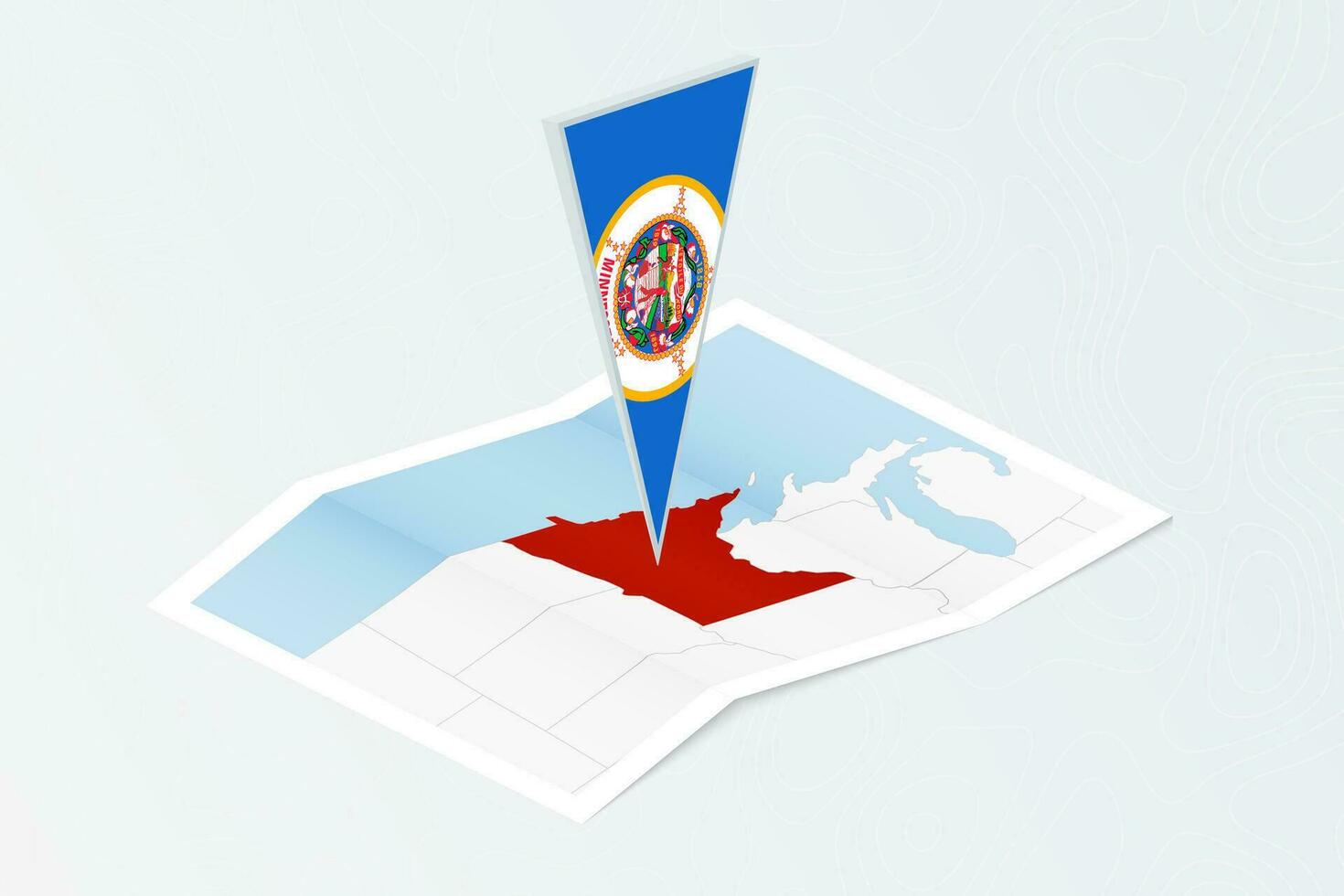 Isometric paper map of Minnesota with triangular flag of Minnesota in ...