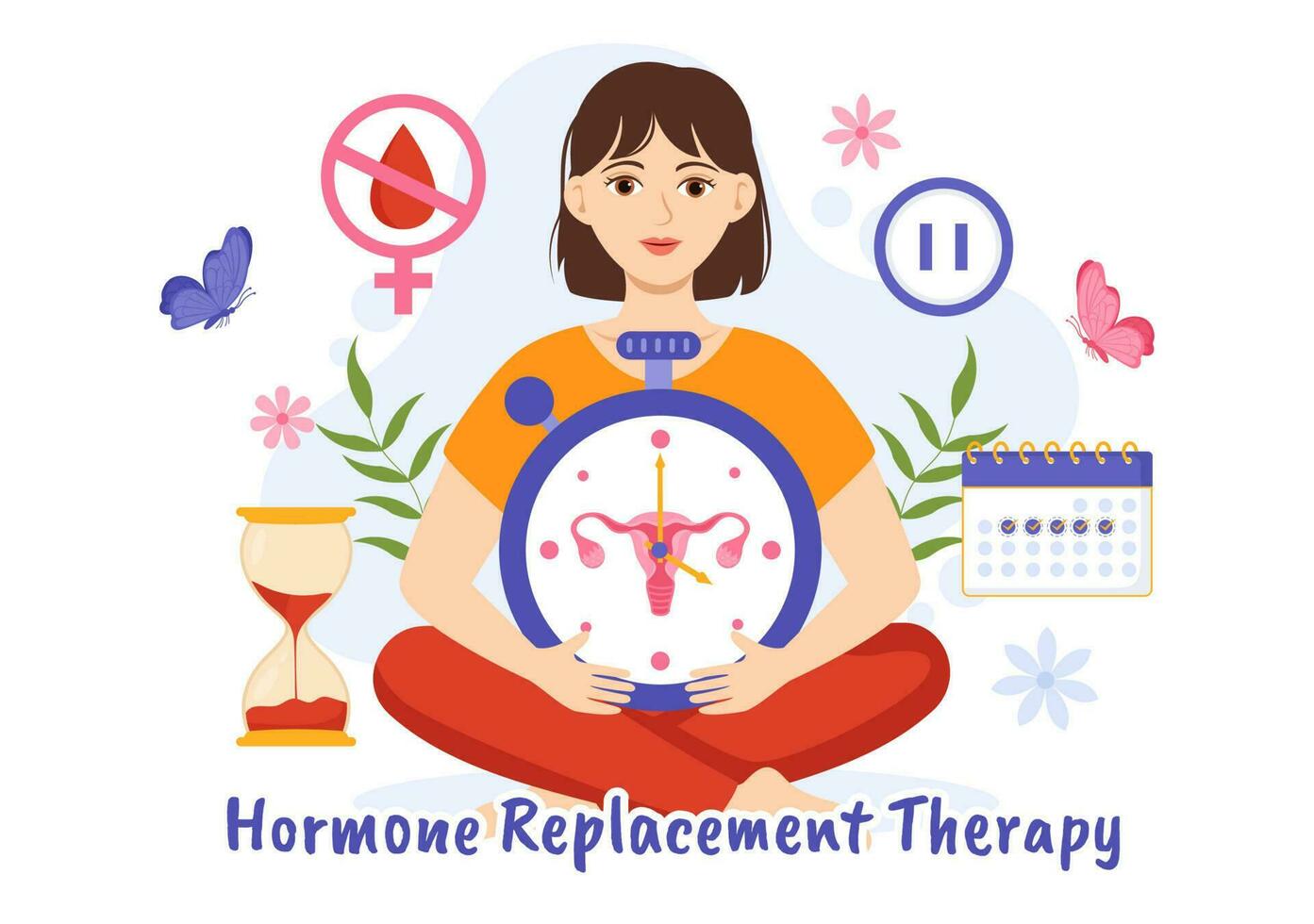 Hrt Or Hormone Replacement Therapy Acronym Vector Illustration With Treatment And Hormone