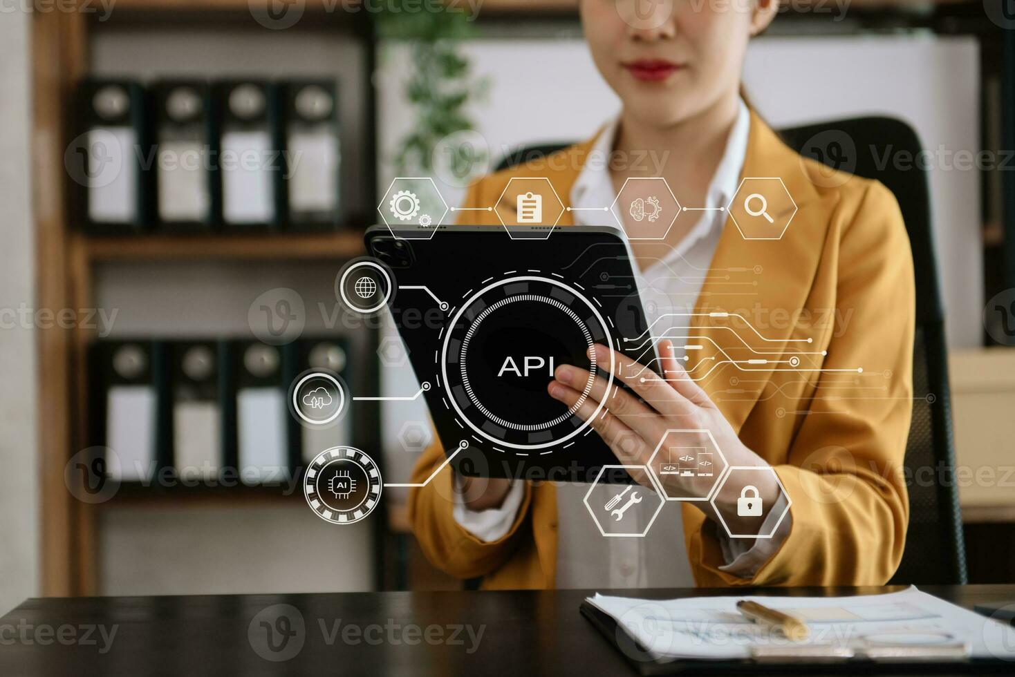 API Application Programming Interface, woman using laptop, tablet and ... API Application Programming Interface, woman using laptop, tablet and ...