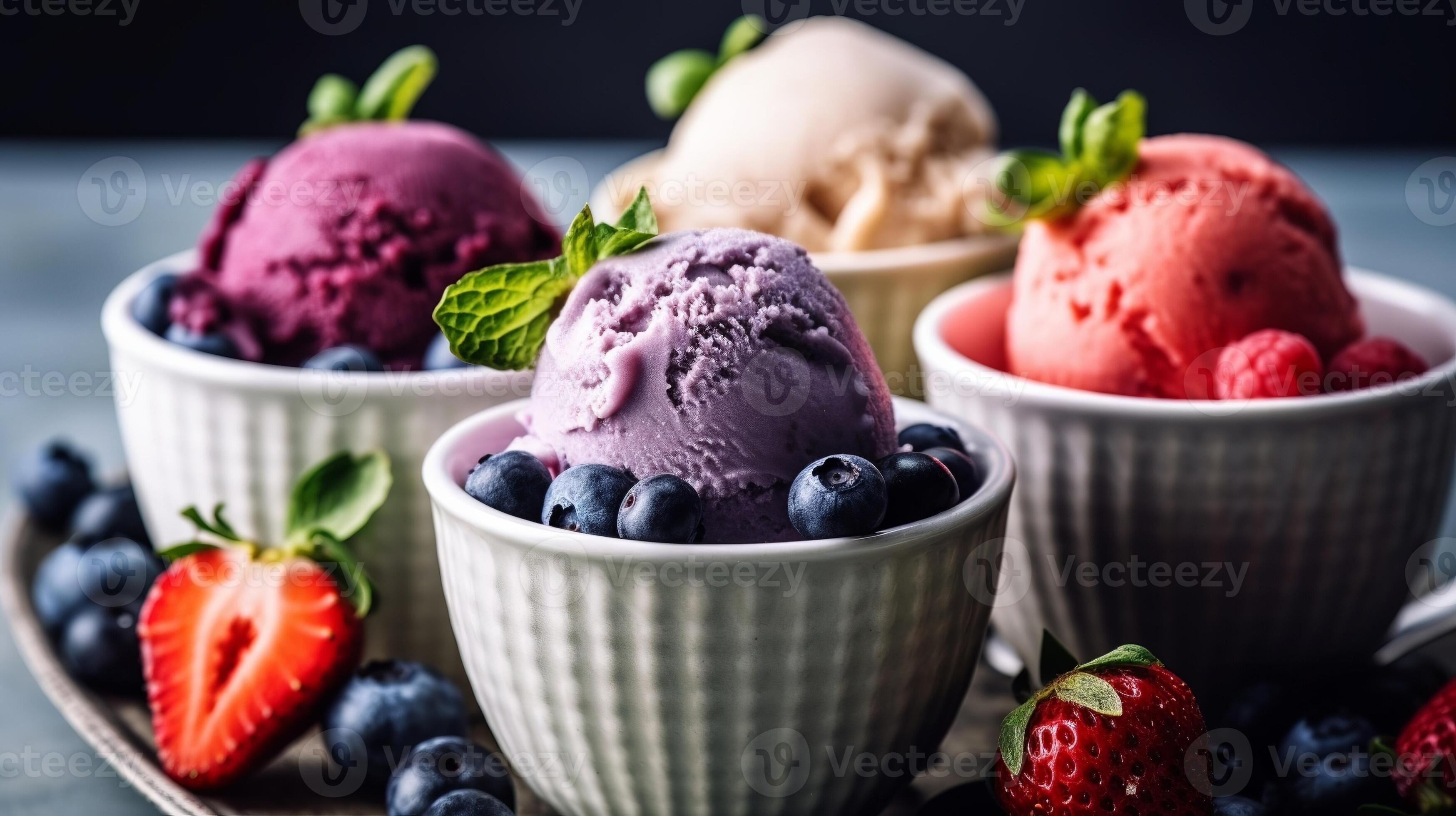 Different of ice cream flavor whit new blueberry, strawberry, kiwi ...
