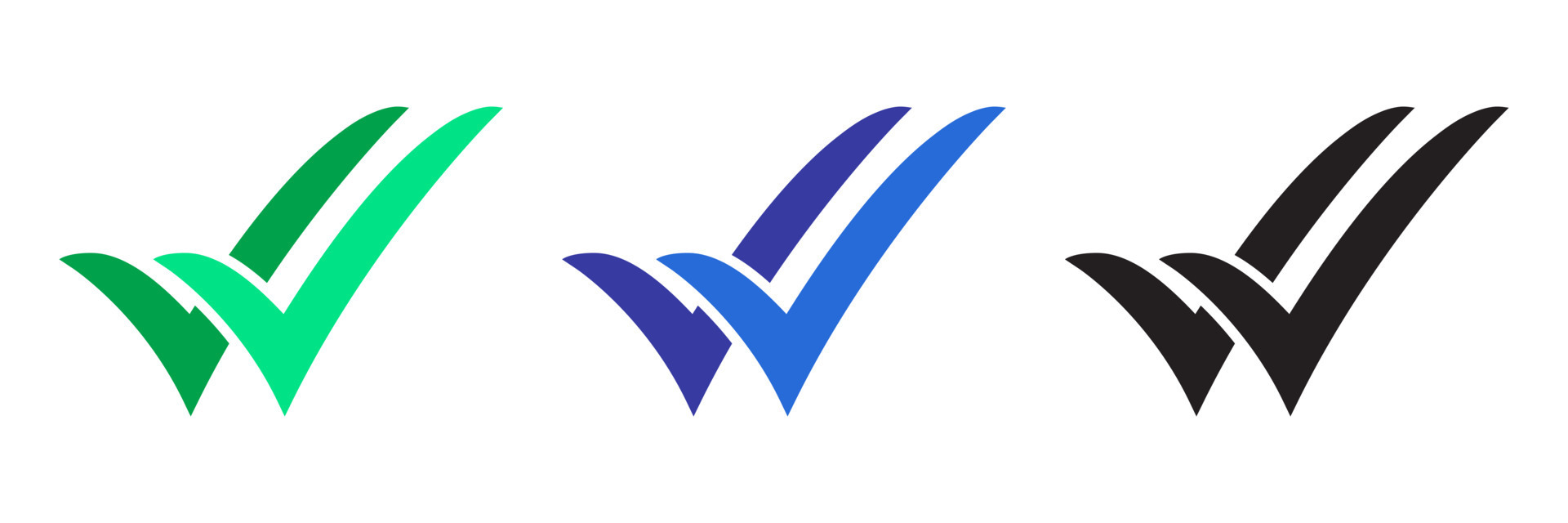 Double checking icon. Green, blue and black double tick, check mark ...