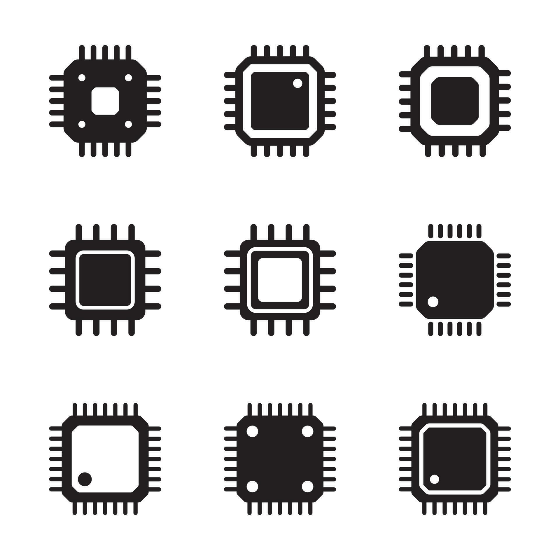 Electronic chip vector icon isolated on white background. Computer chip ...